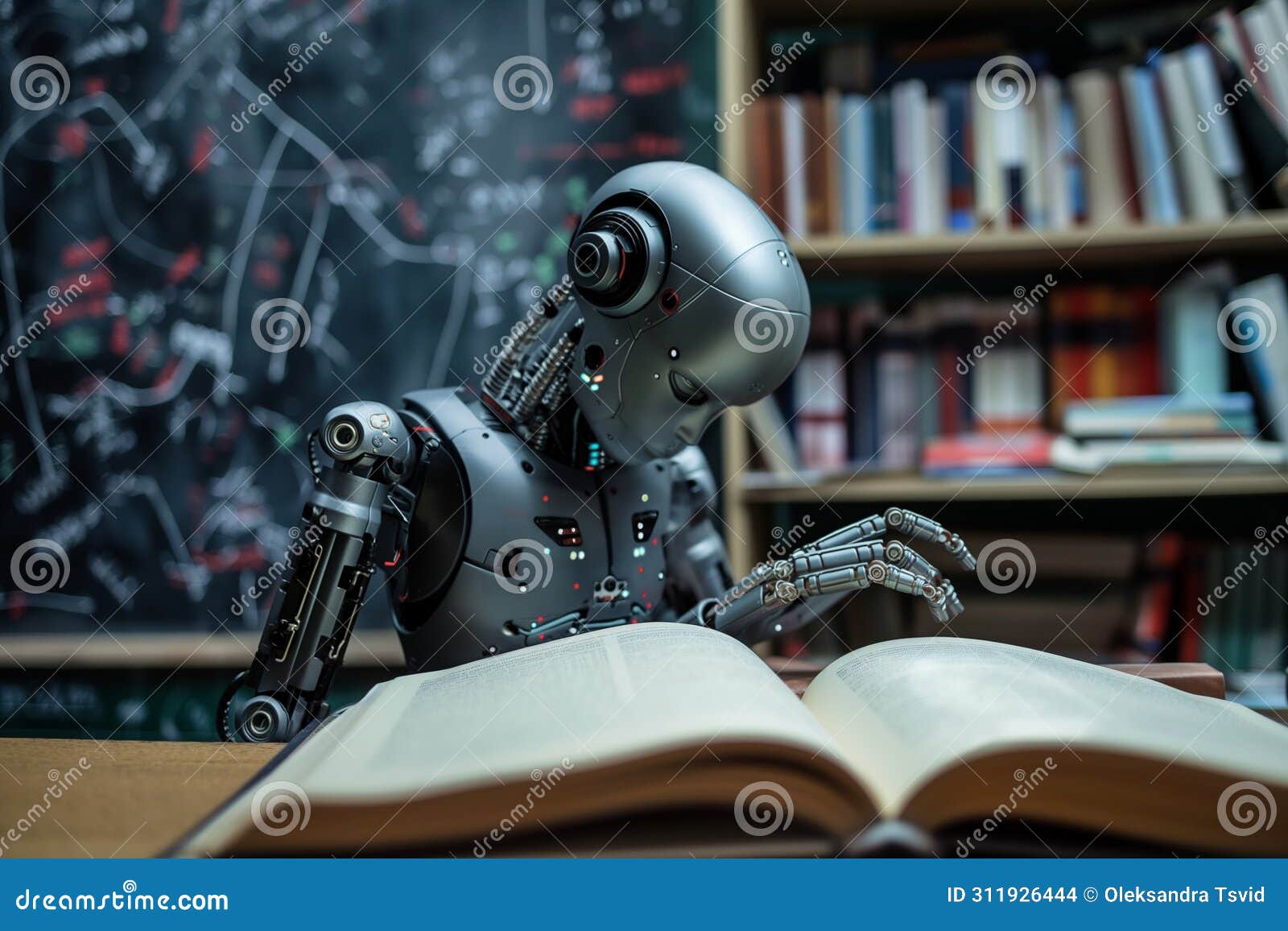 Robot Reading Book and Solving Math Data Analytics, Concept of Future Mathematics Artificial ...