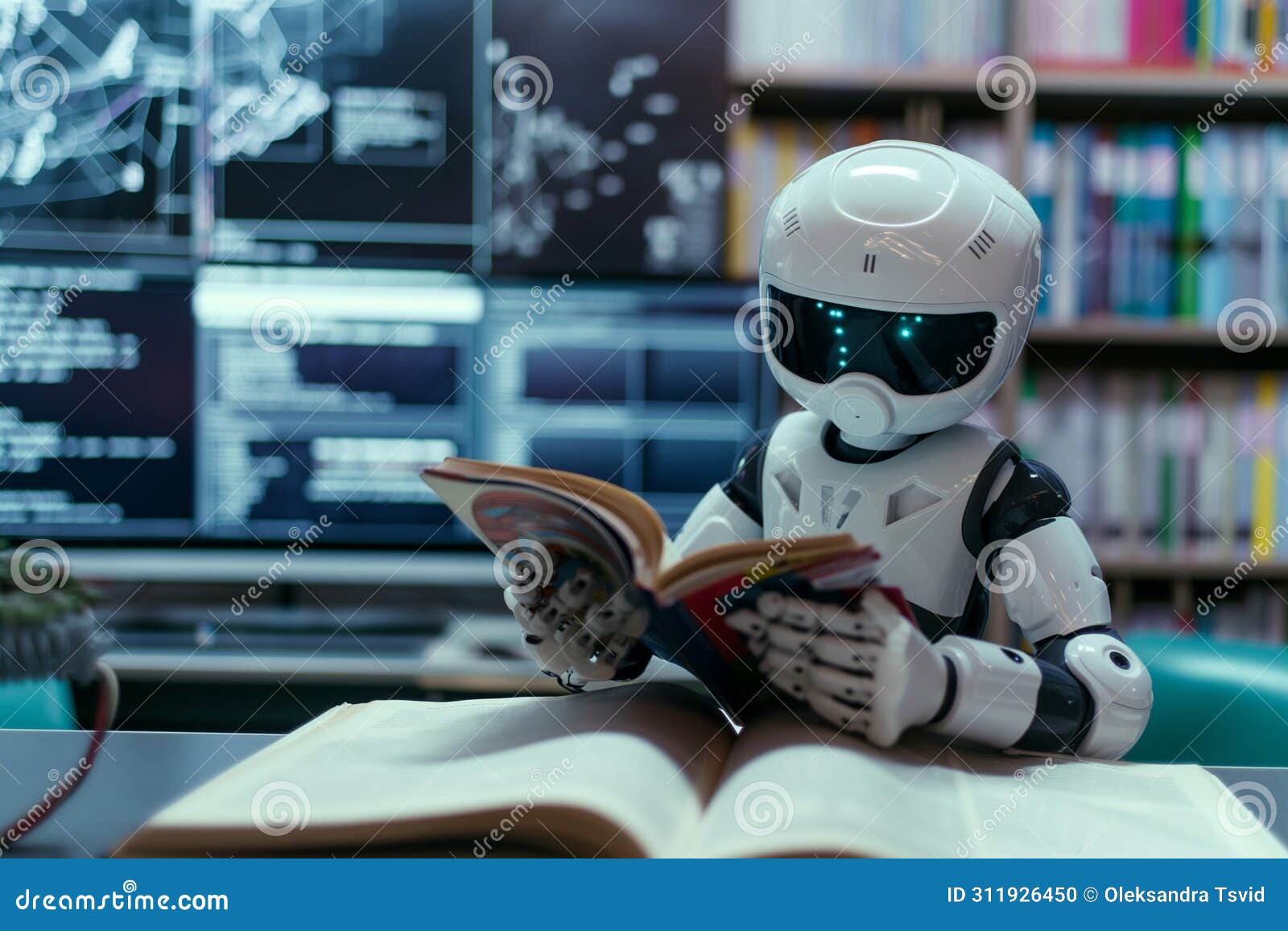 Robot Reading Book and Solving Math Data Analytics, Concept of Future Mathematics Artificial ...
