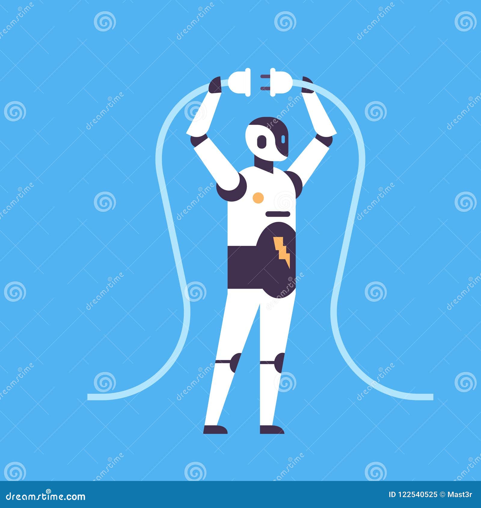 Robot Ready To Connect Inserting Electrical Plug In Socket Huge Wired ...