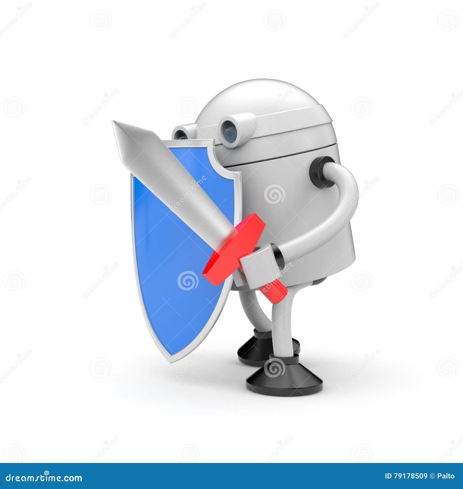 Robot Ready To Fight. Robot with Shiled and Sword Stock Illustration ...