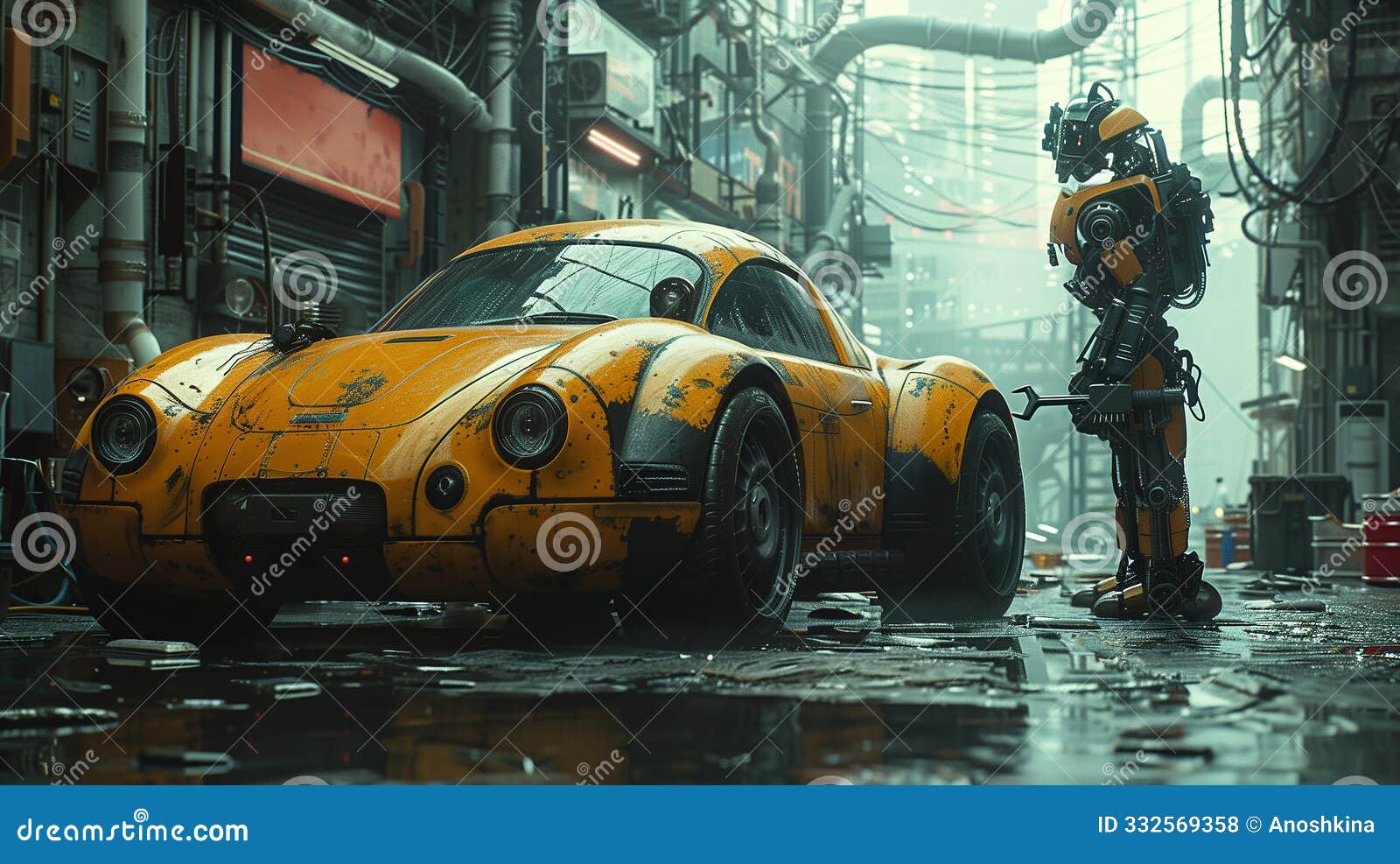 The Robot is Ready To Work on the Car in the Garage Stock Photo - Image ...