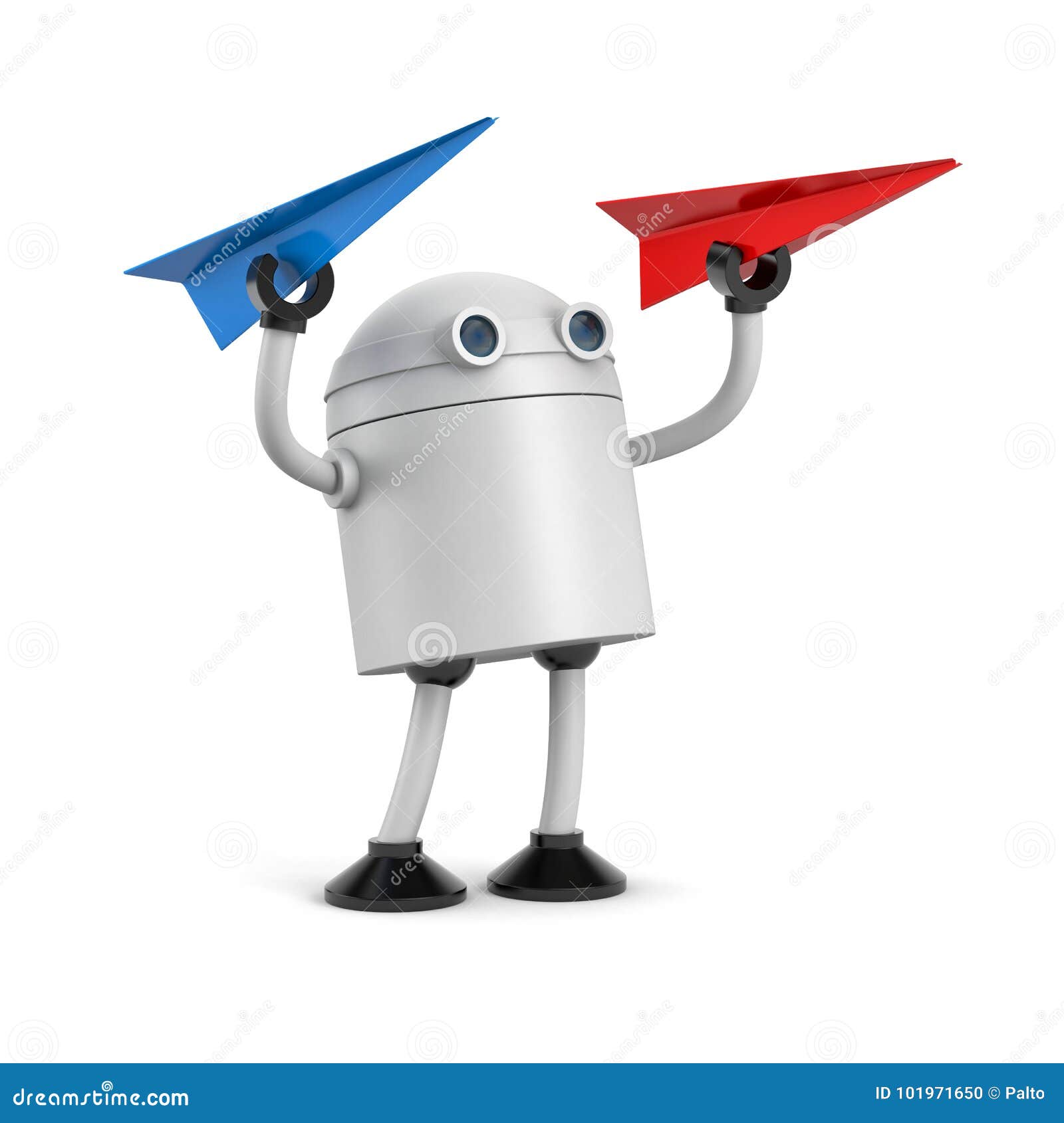 Robot with Red and Blue Paper Plane Stock Illustration - Illustration ...