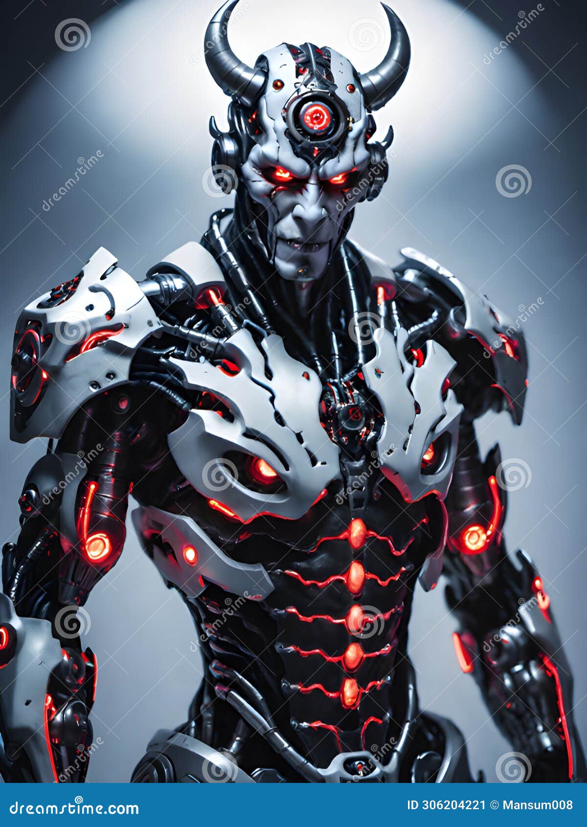 A Robot with Red Eyes and Horns Stock Illustration - Illustration of ...