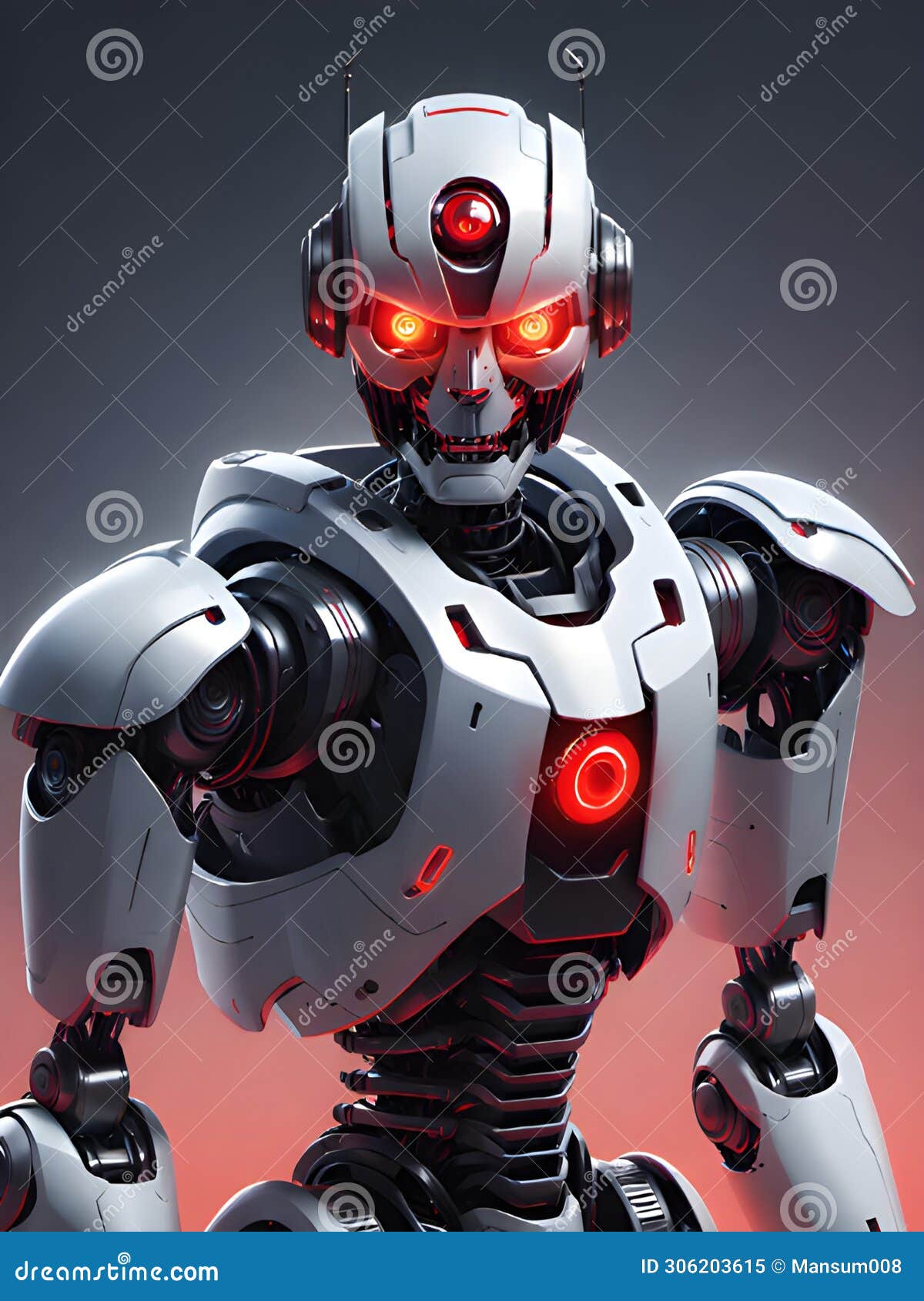 A Robot with Red Eyes and a Red Light Stock Illustration - Illustration ...