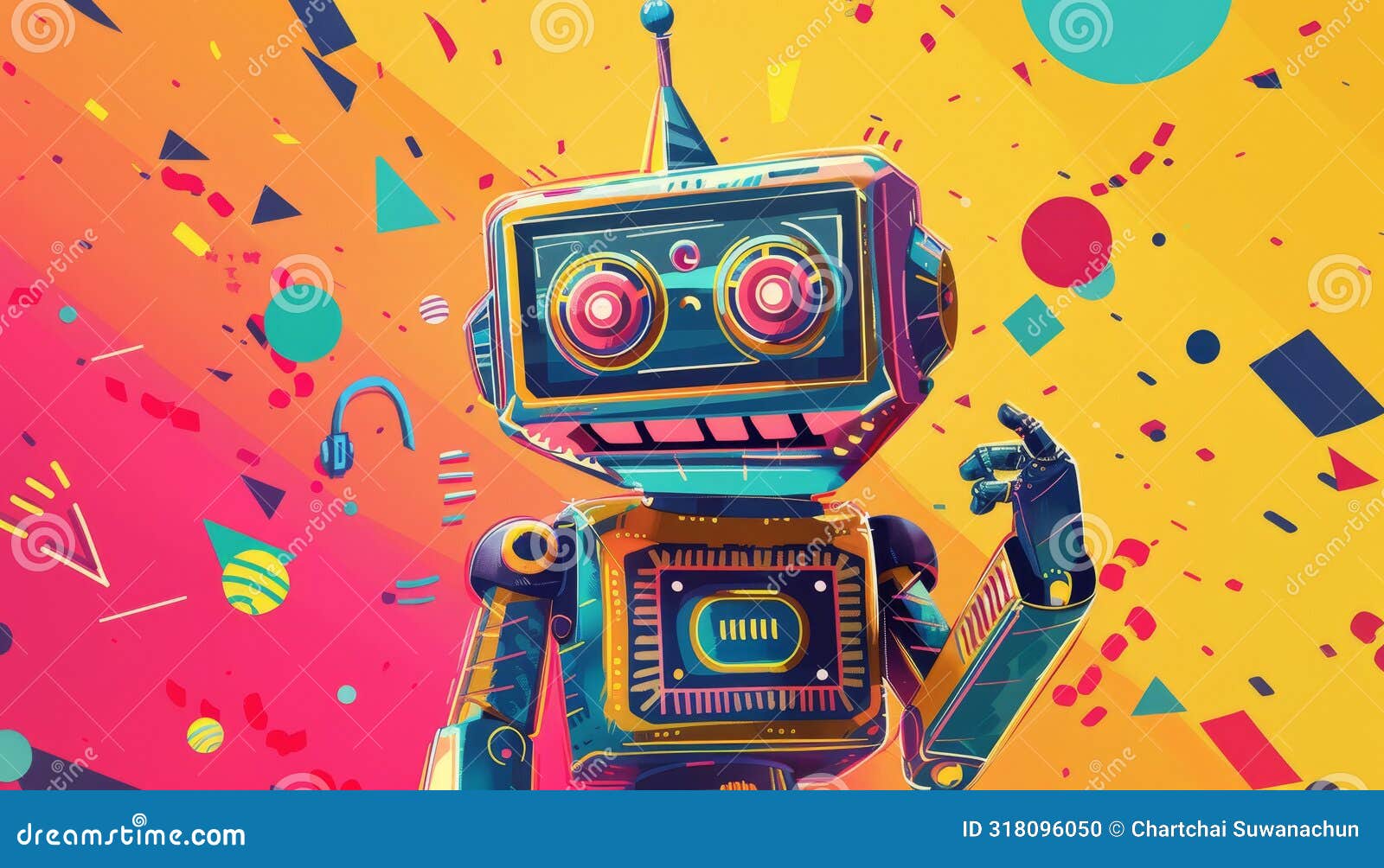 A Robot with a Red Face and a Yellow Background by AI Generated Image ...