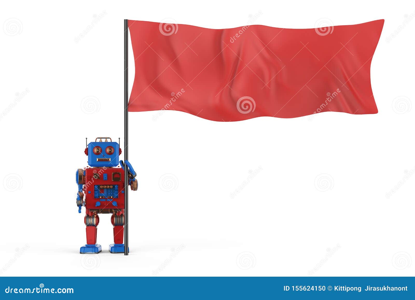 Robot with red flag stock illustration. Illustration of evolution ...