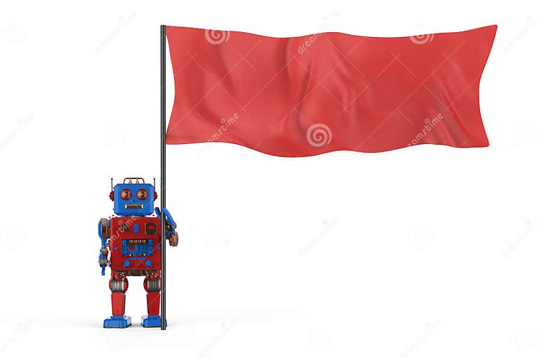 Robot with red flag stock illustration. Illustration of evolution ...
