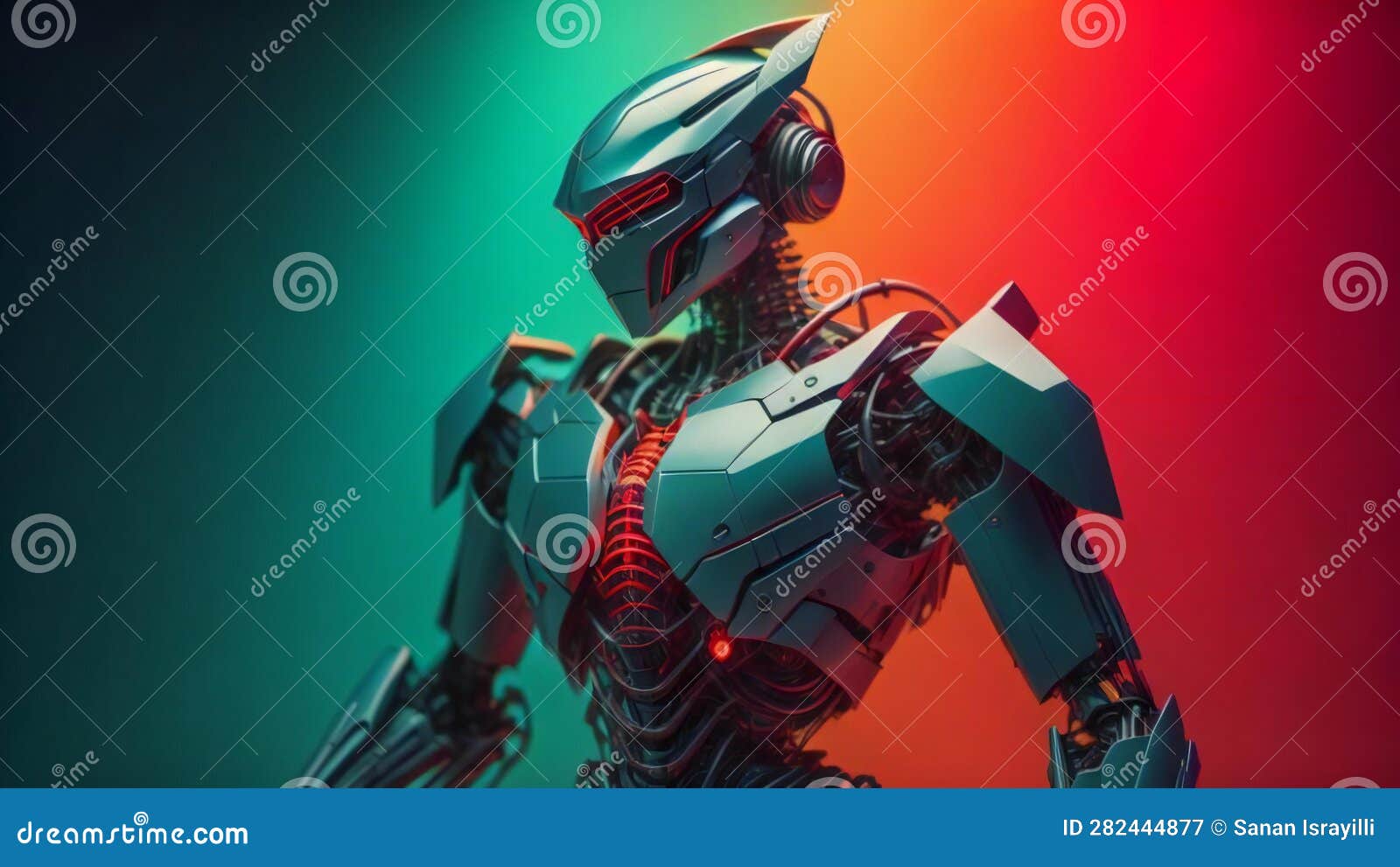 Robot in Red and Green Neon Light. Generative Ai Stock Illustration ...