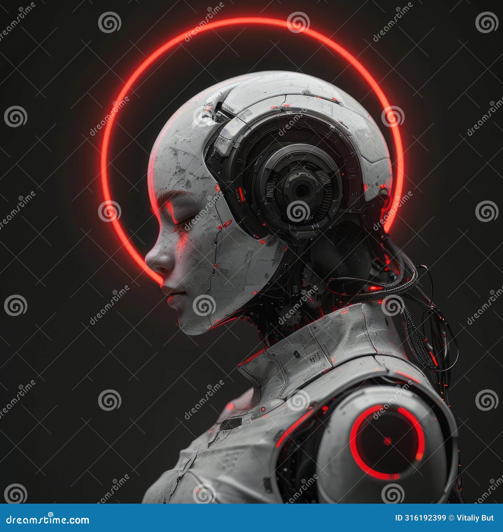 Robot with Red Light on Head Stock Image - Image of glowing, electronic ...