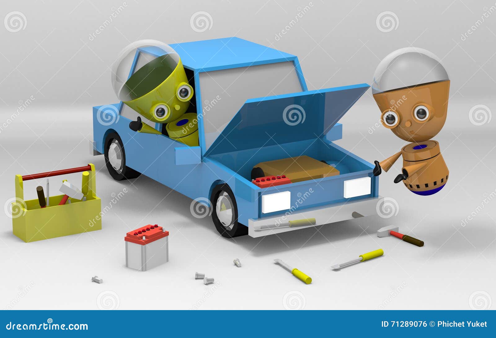 Robot repair car render stock illustration. Illustration of retrieve ...