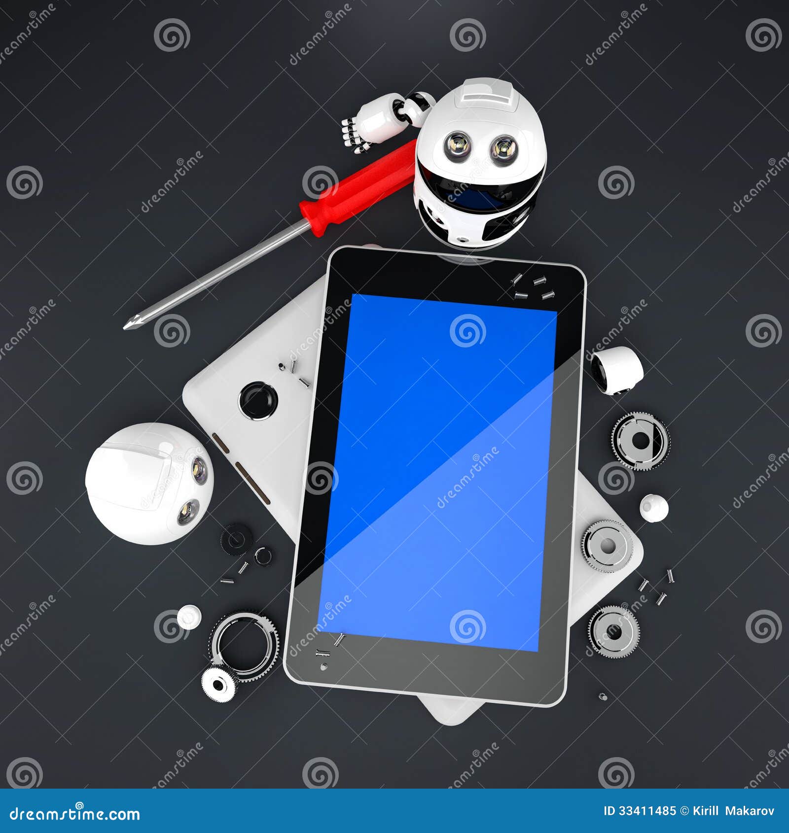 Robot Repairing Tablet Computer Stock Illustration - Illustration of ...