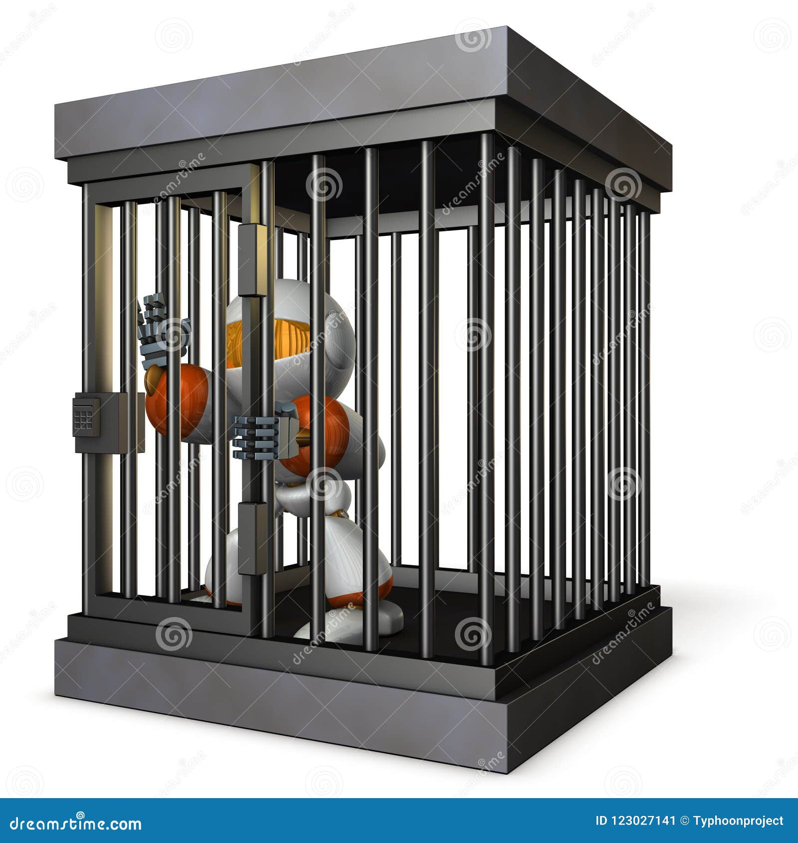 Robot Restrained by Prison. he is Shouting False Charges Stock ...