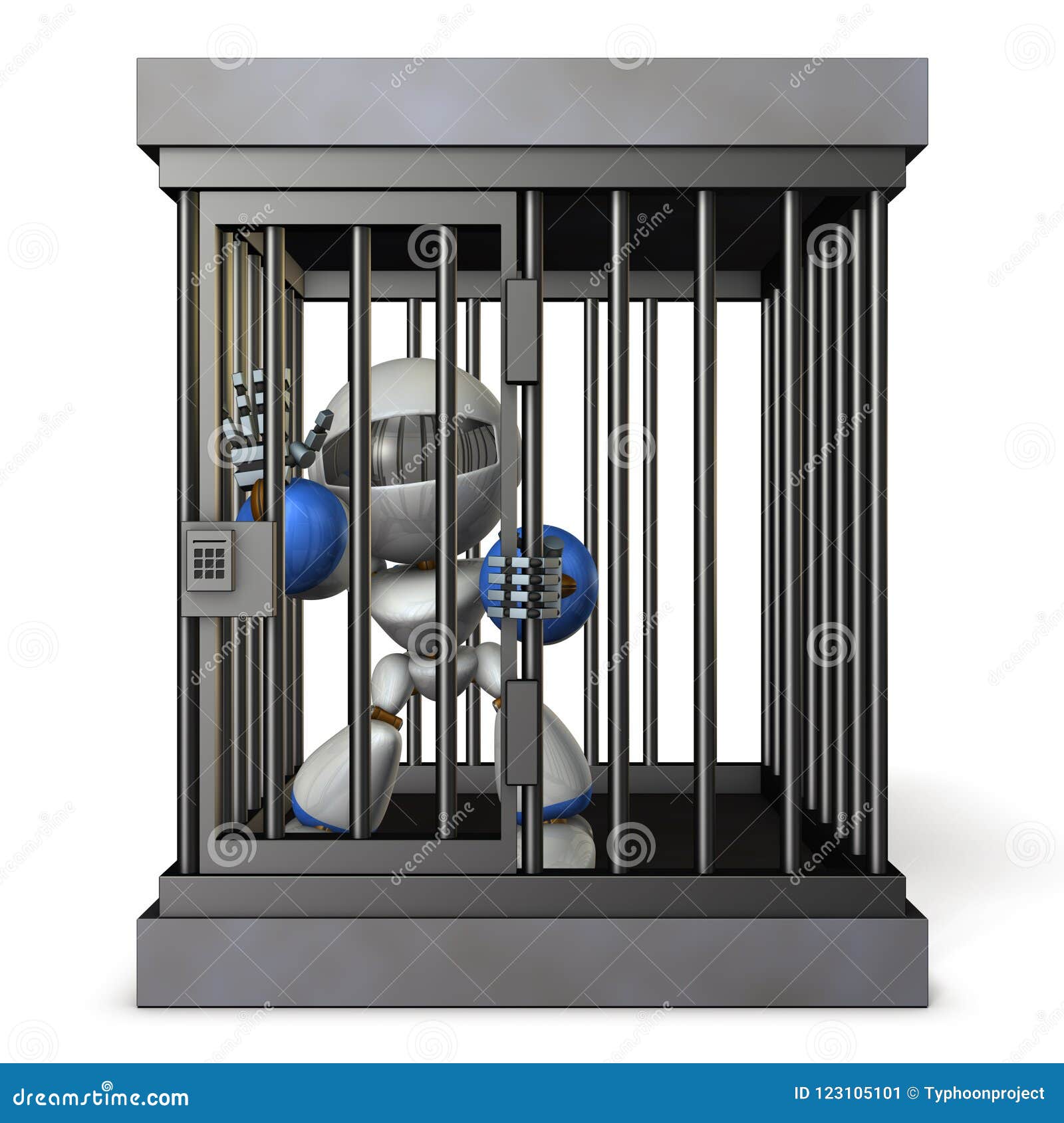 Robot Restrained by Prison. he is Shouting False Charges Stock ...