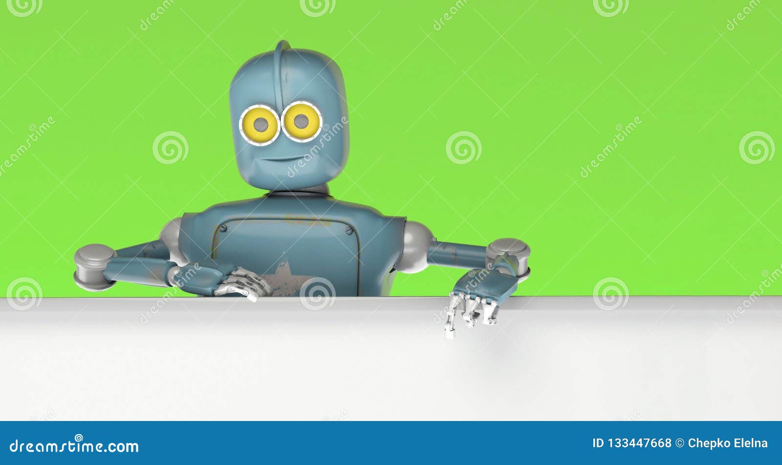 Robot Retro Vitage Peeks Out from Behind the Walls Banner Stock ...