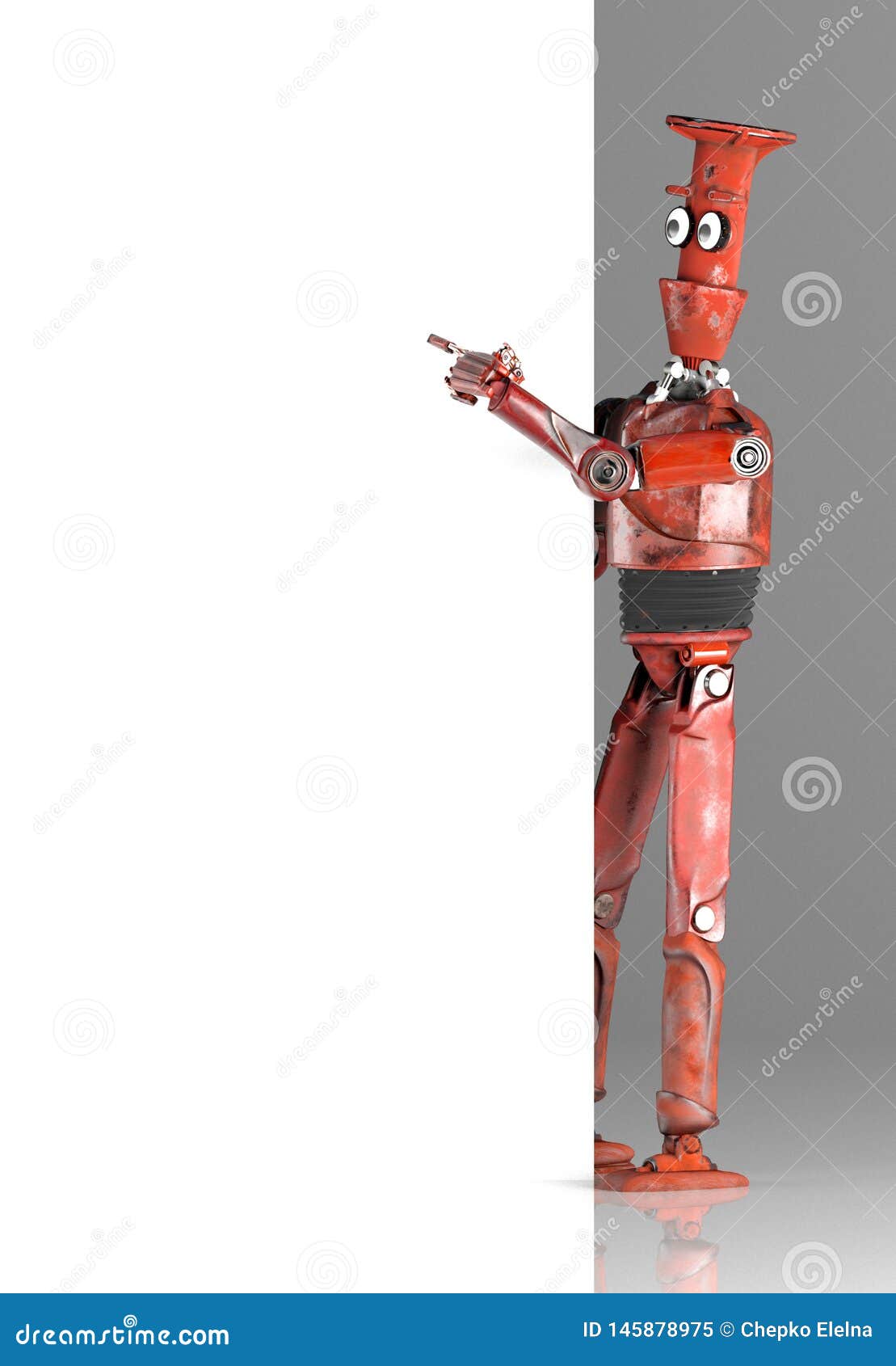 Robot Retro Vitage Peeks Out From Behind The Walls Banner Royalty-Free ...