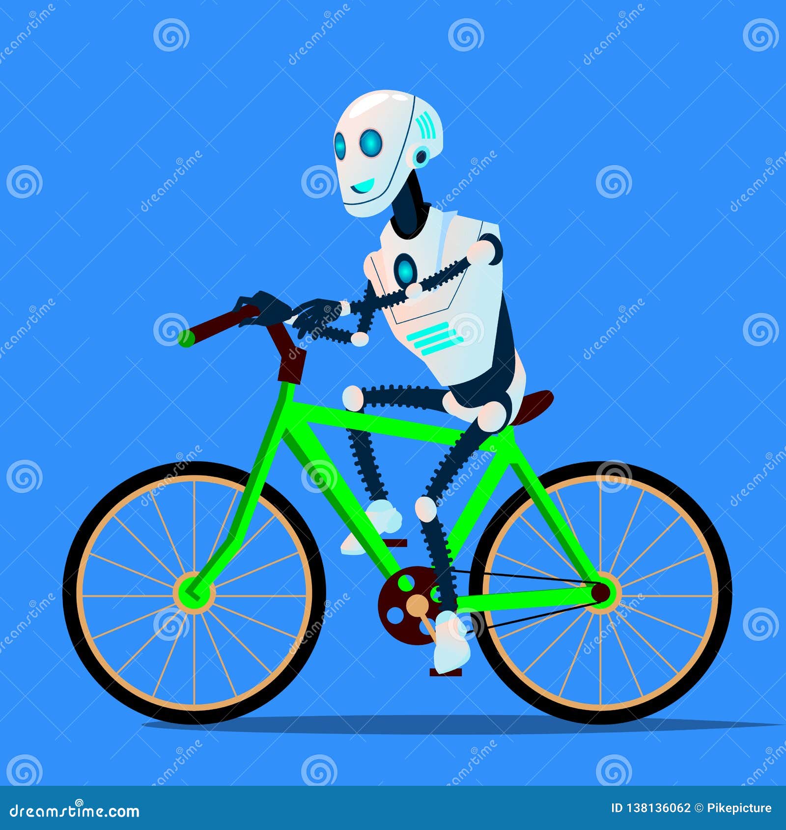 Robot Riding a Bicycle Vector. Isolated Illustration Stock Vector ...