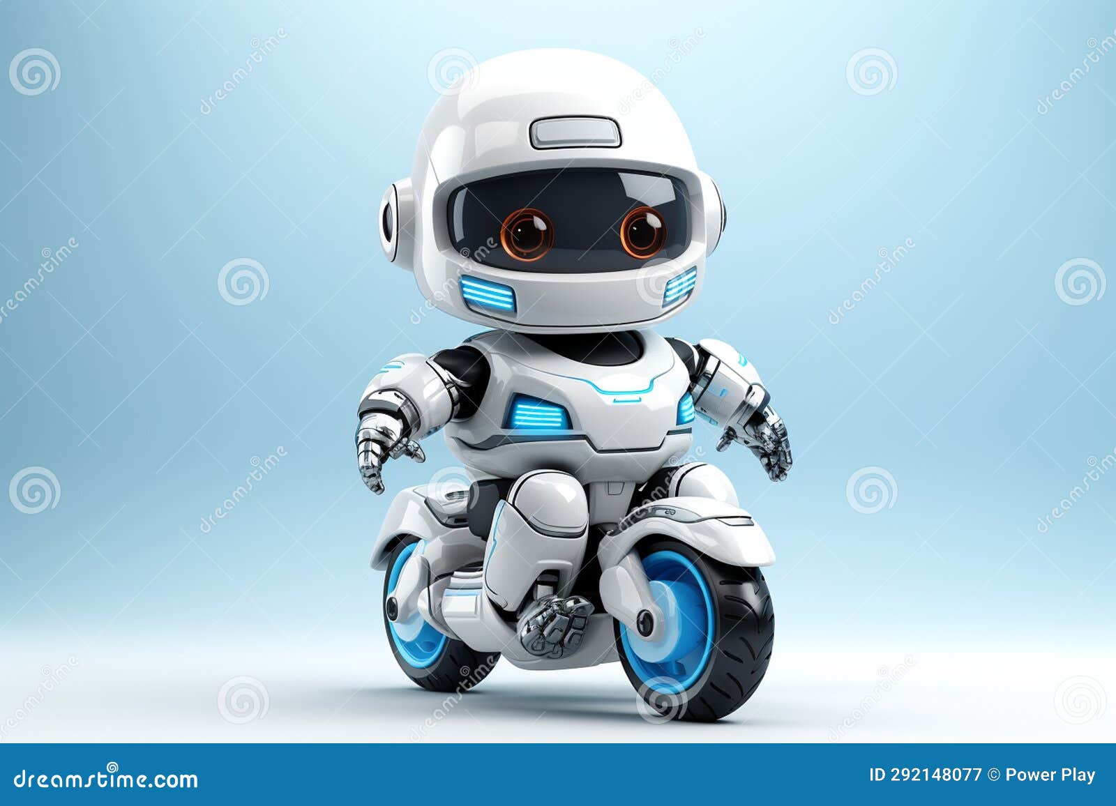 Robot Riding a Motorbike on Blue Background. 3D Rendering Stock ...