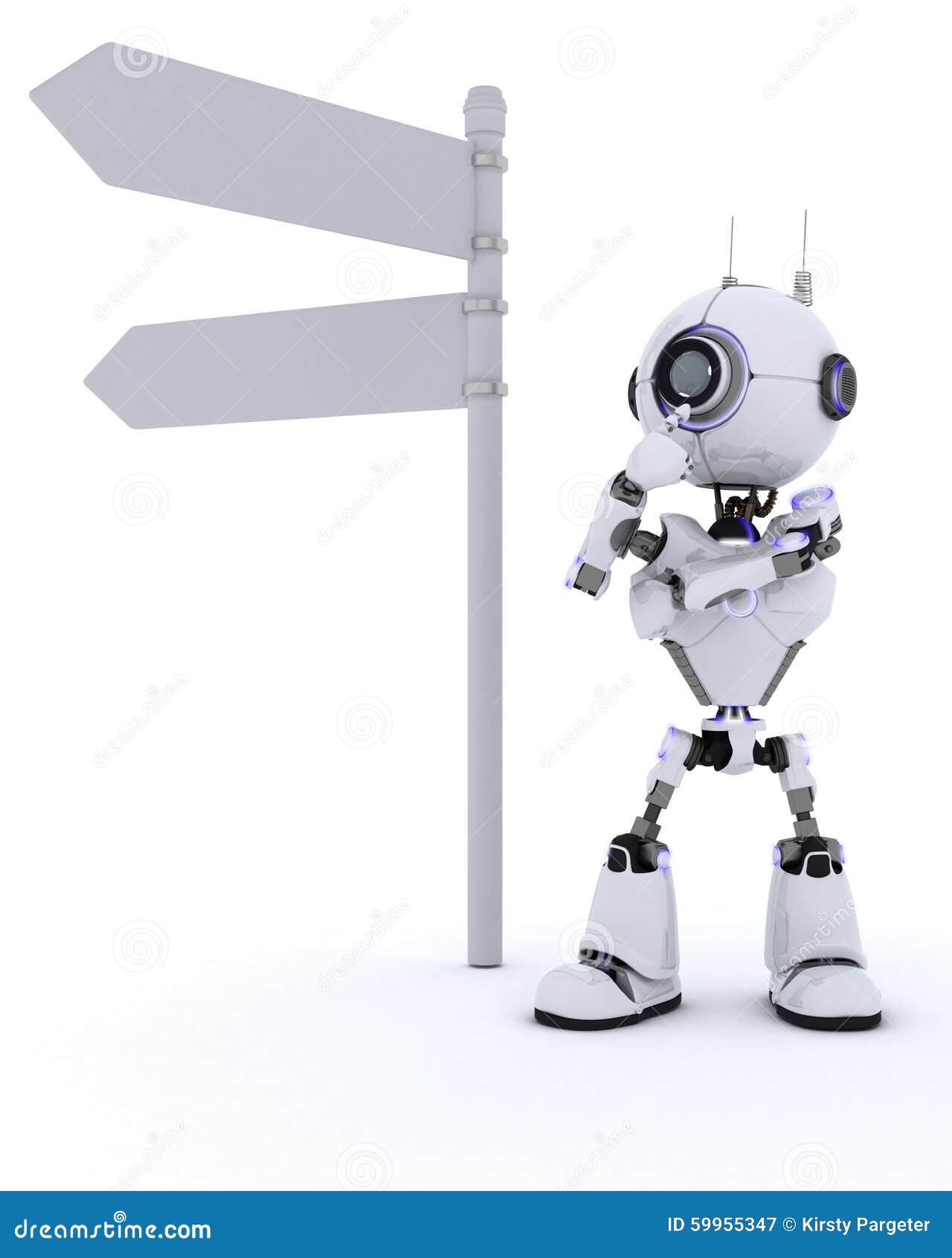 Robot with road sign stock illustration. Illustration of chrome - 59955347
