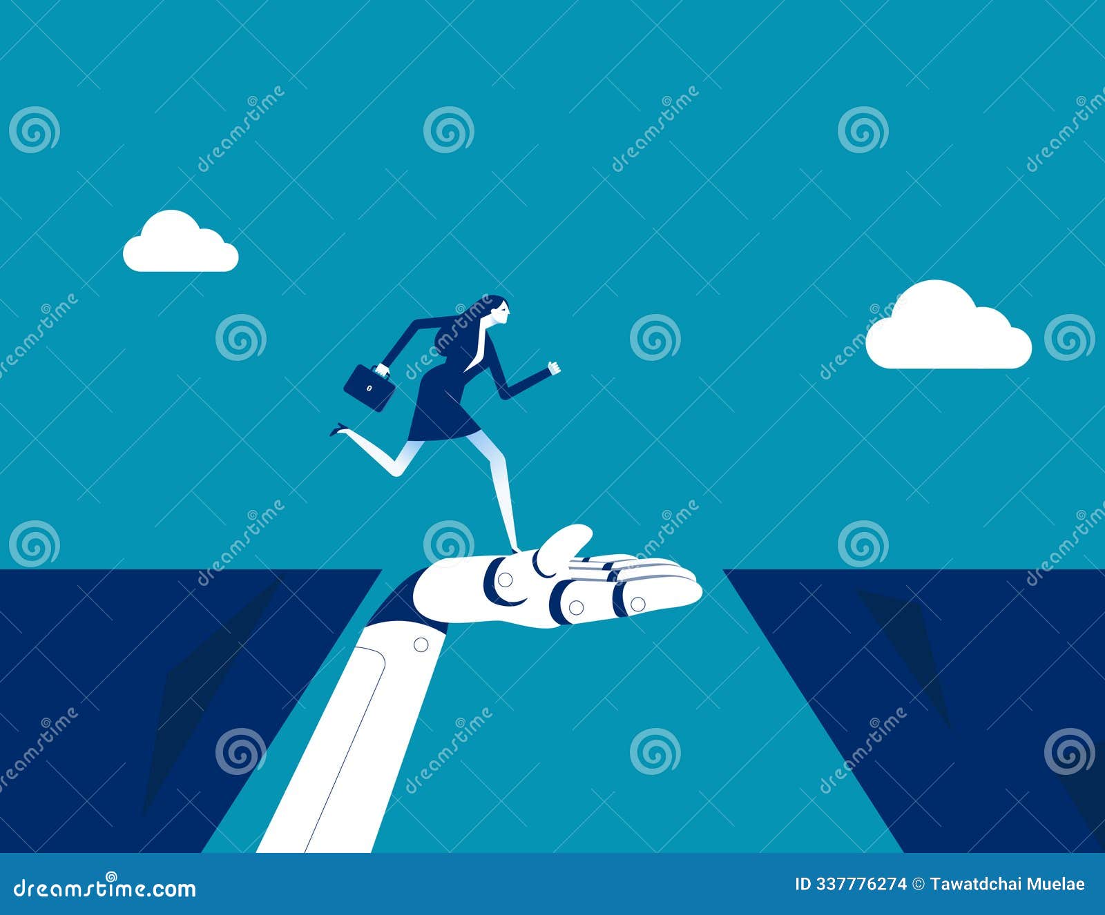 Robot. Robotic Hand Helps Businessman Overcome Cliffs or Obstacles ...