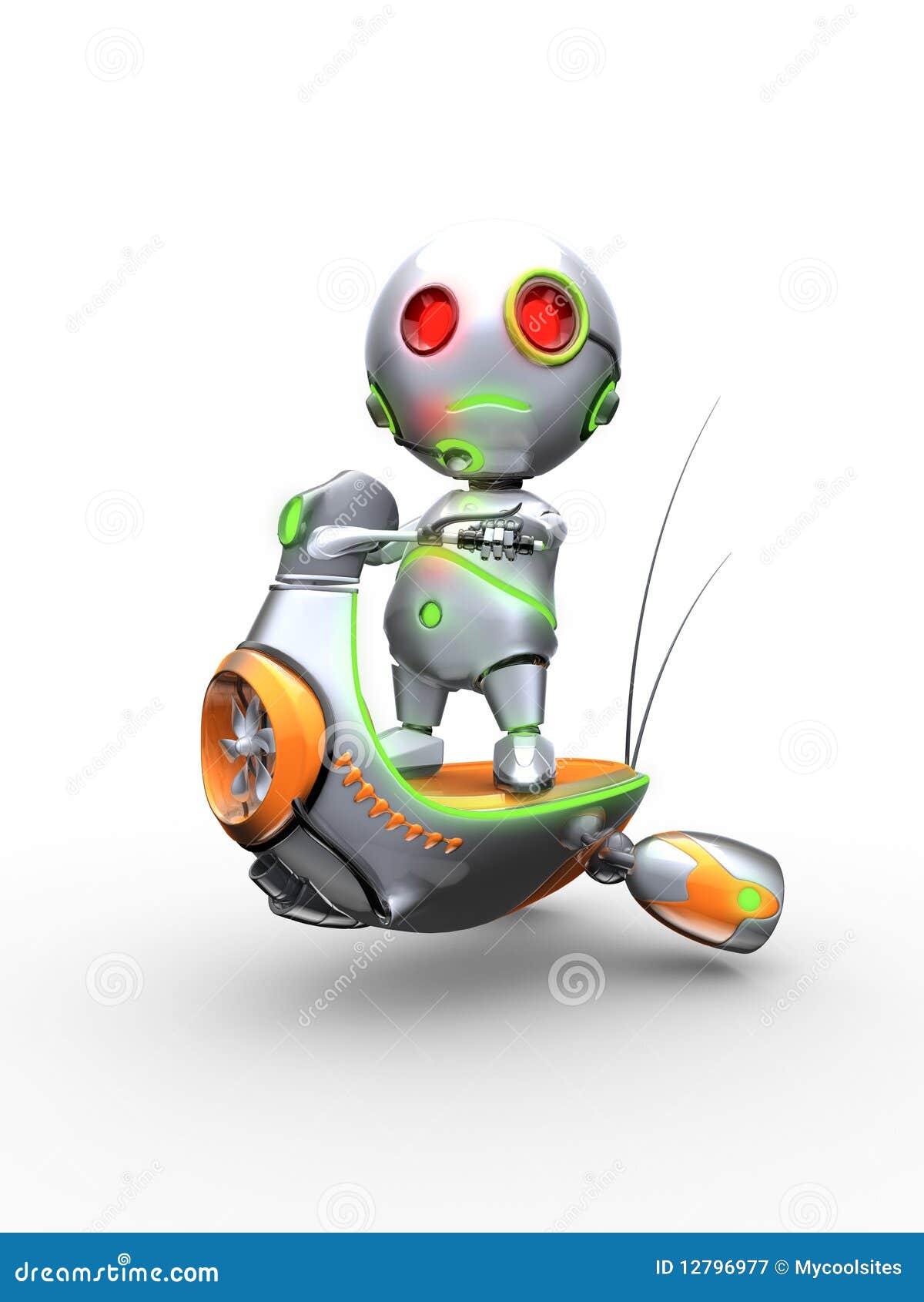 Robot on the Robotic Scooter Stock Illustration - Illustration of ...