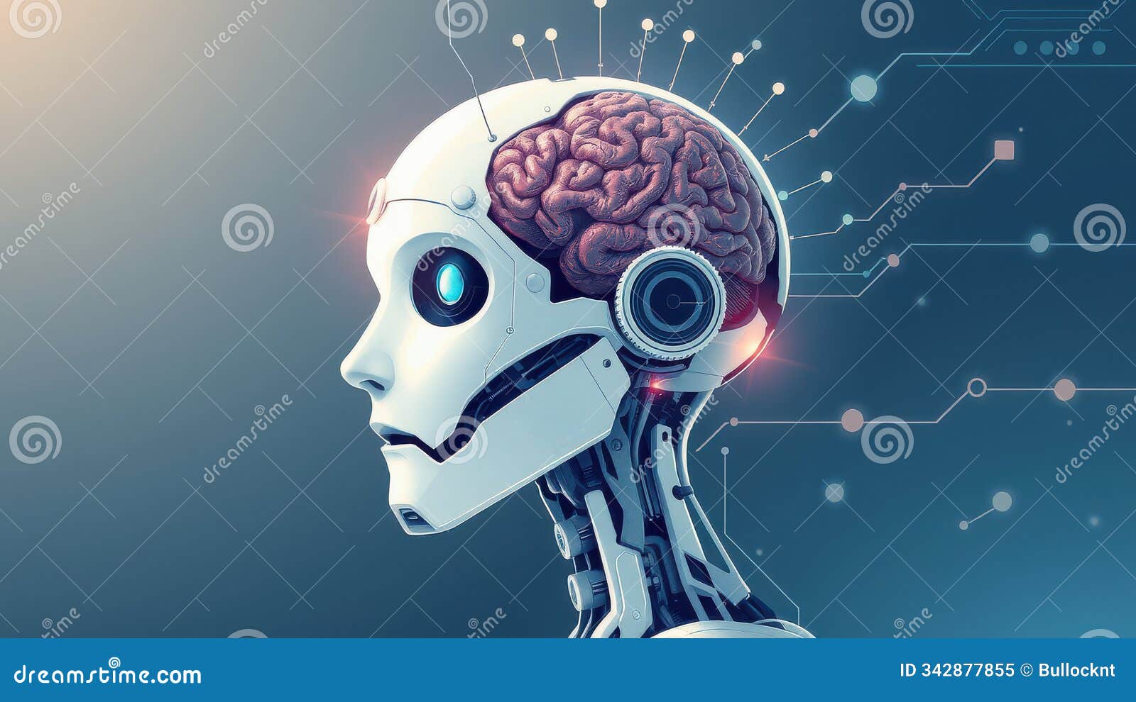 Hybrid Robot Robotics with a Human Brain Thinking AI Stock Illustration ...