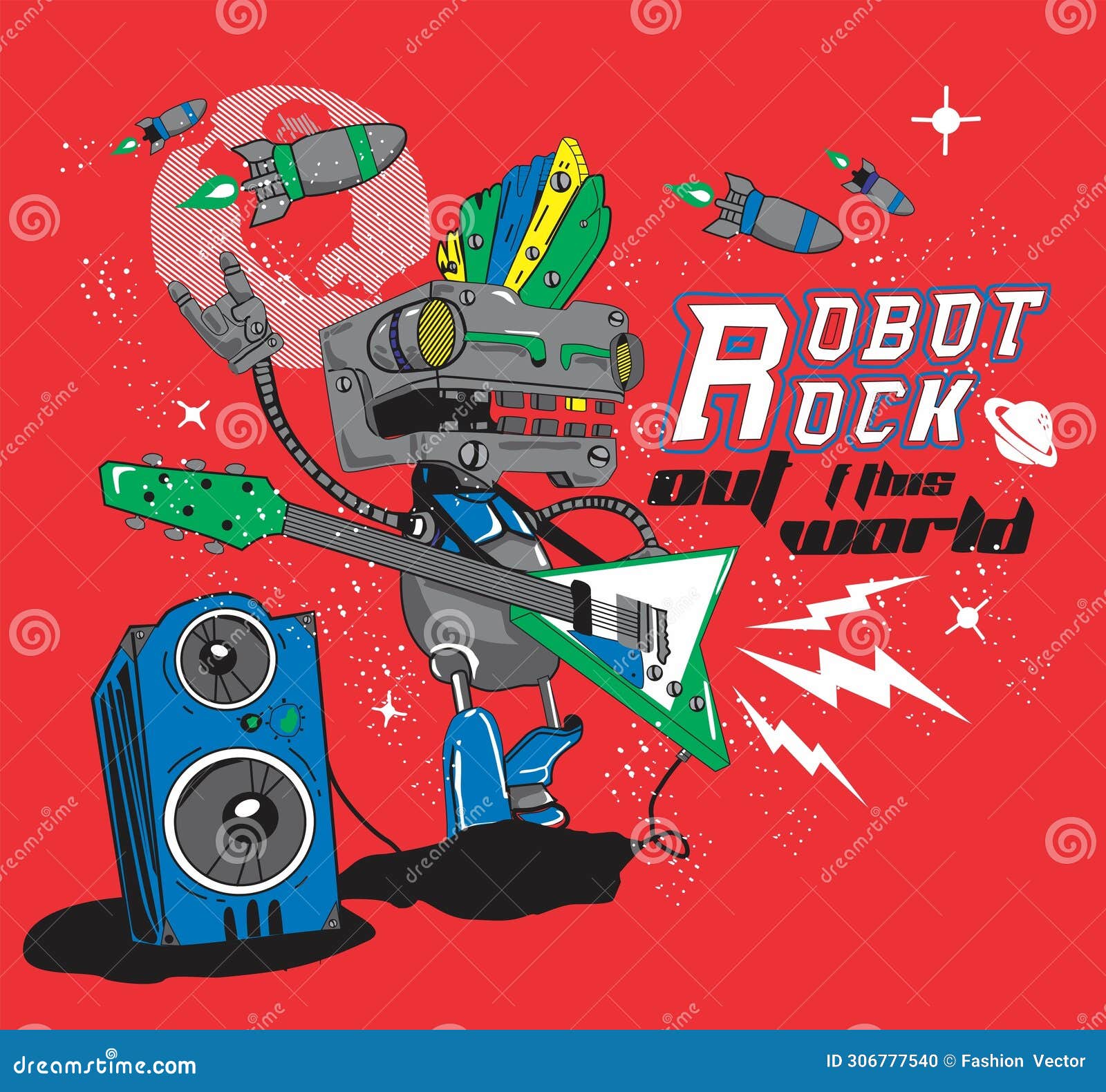 Robot Rock T Shirt Print Vector Stock Illustration - Illustration of ...