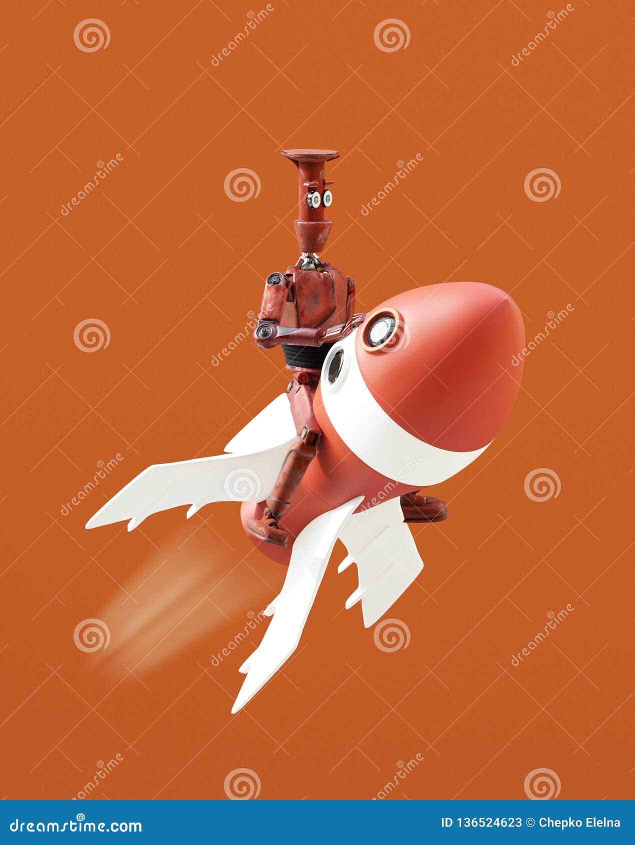 Robot on rocket 3d render stock illustration. Illustration of explorer ...