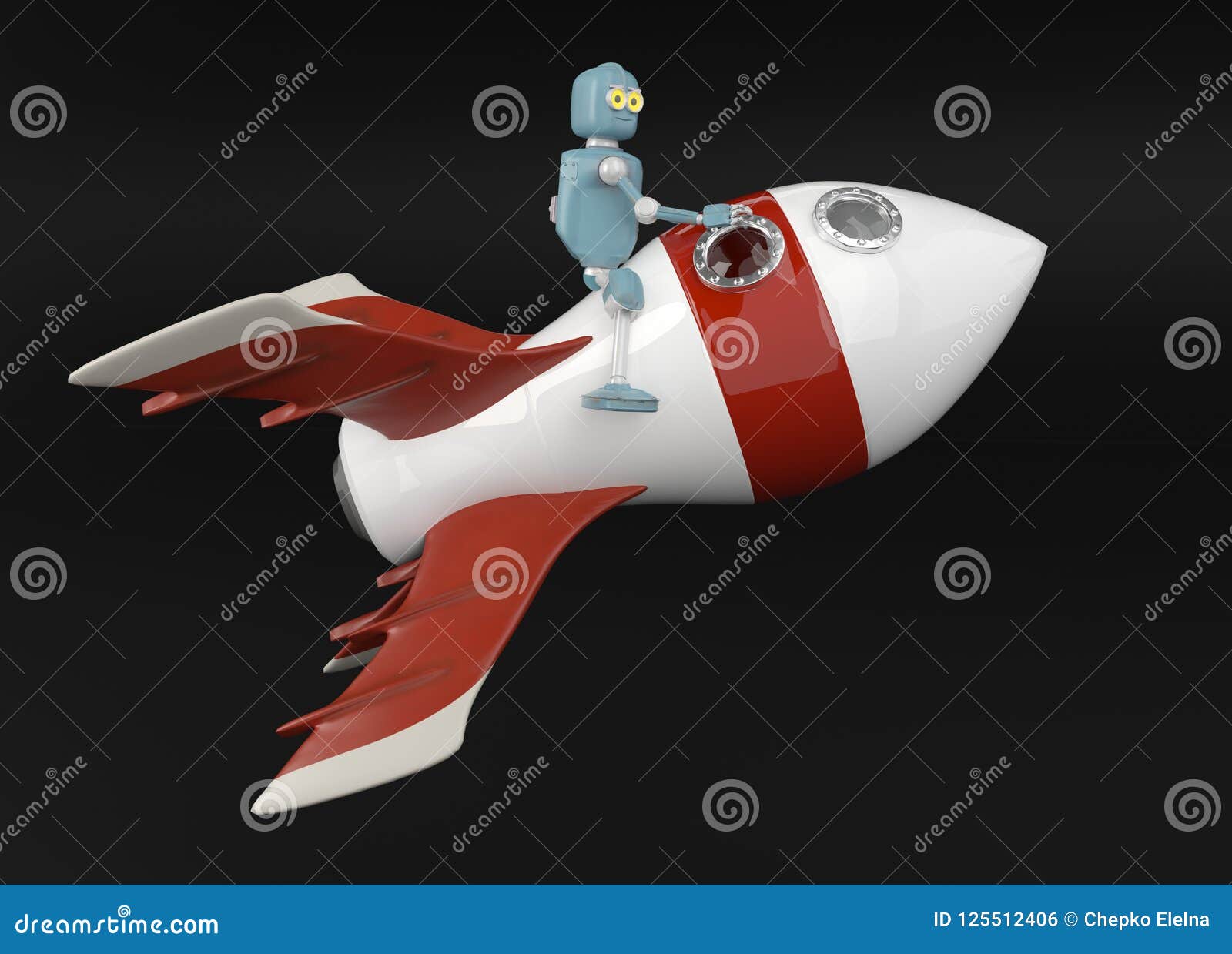 Robot on rocket 3d render stock illustration. Illustration of render ...