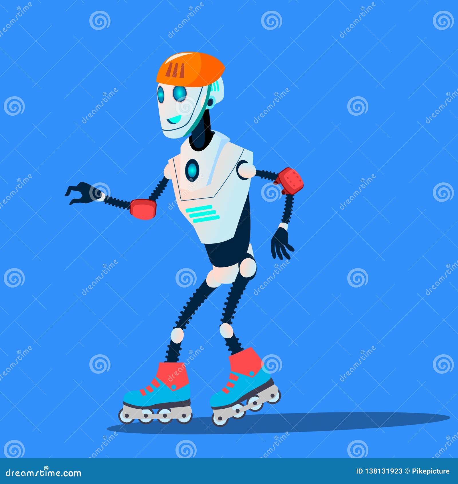 Robot Rolling on Roller Skates Vector. Isolated Illustration Stock ...