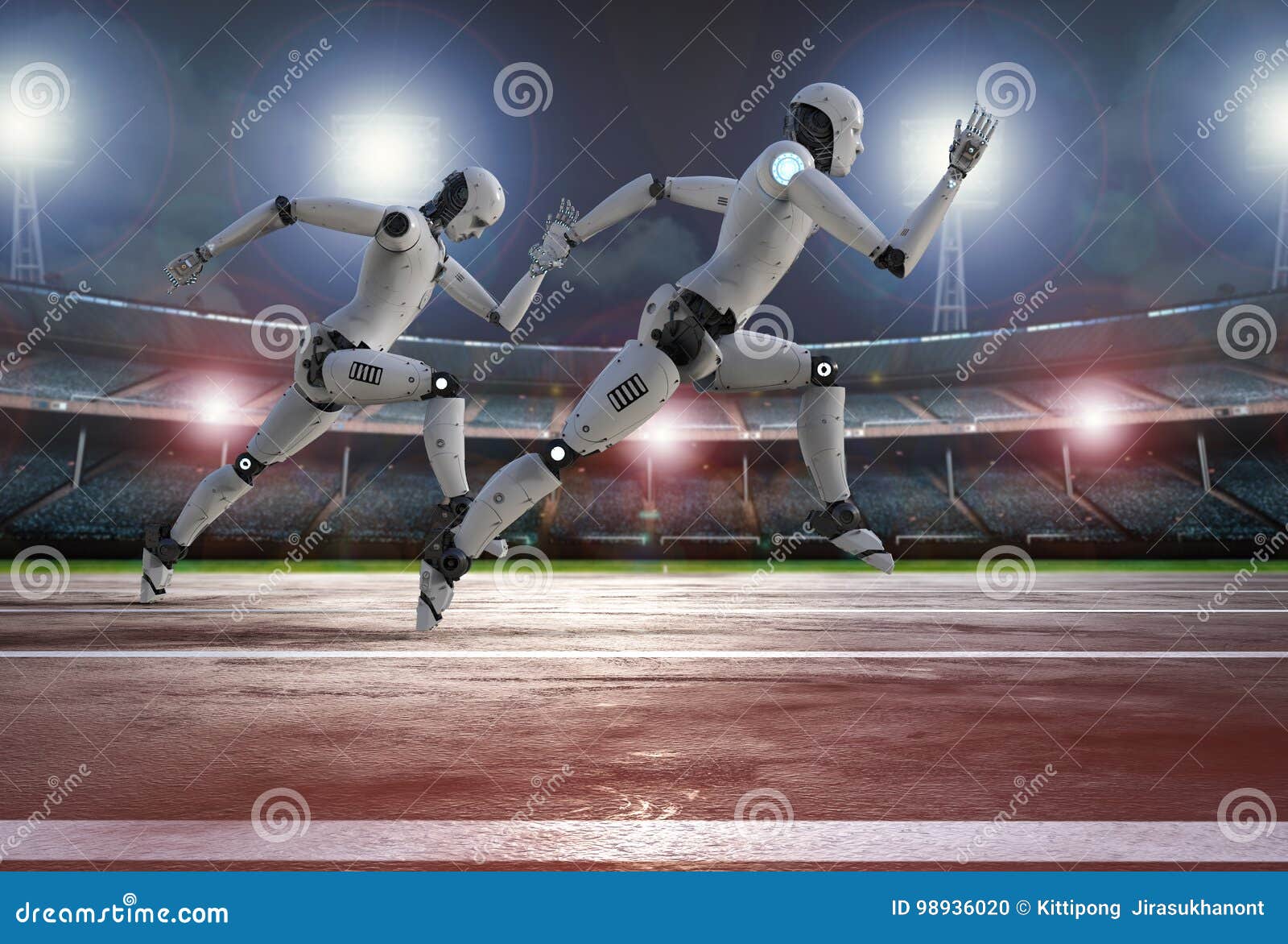 Robot Running on Racecourse Stock Photo - Image of athletic, cybernetic ...