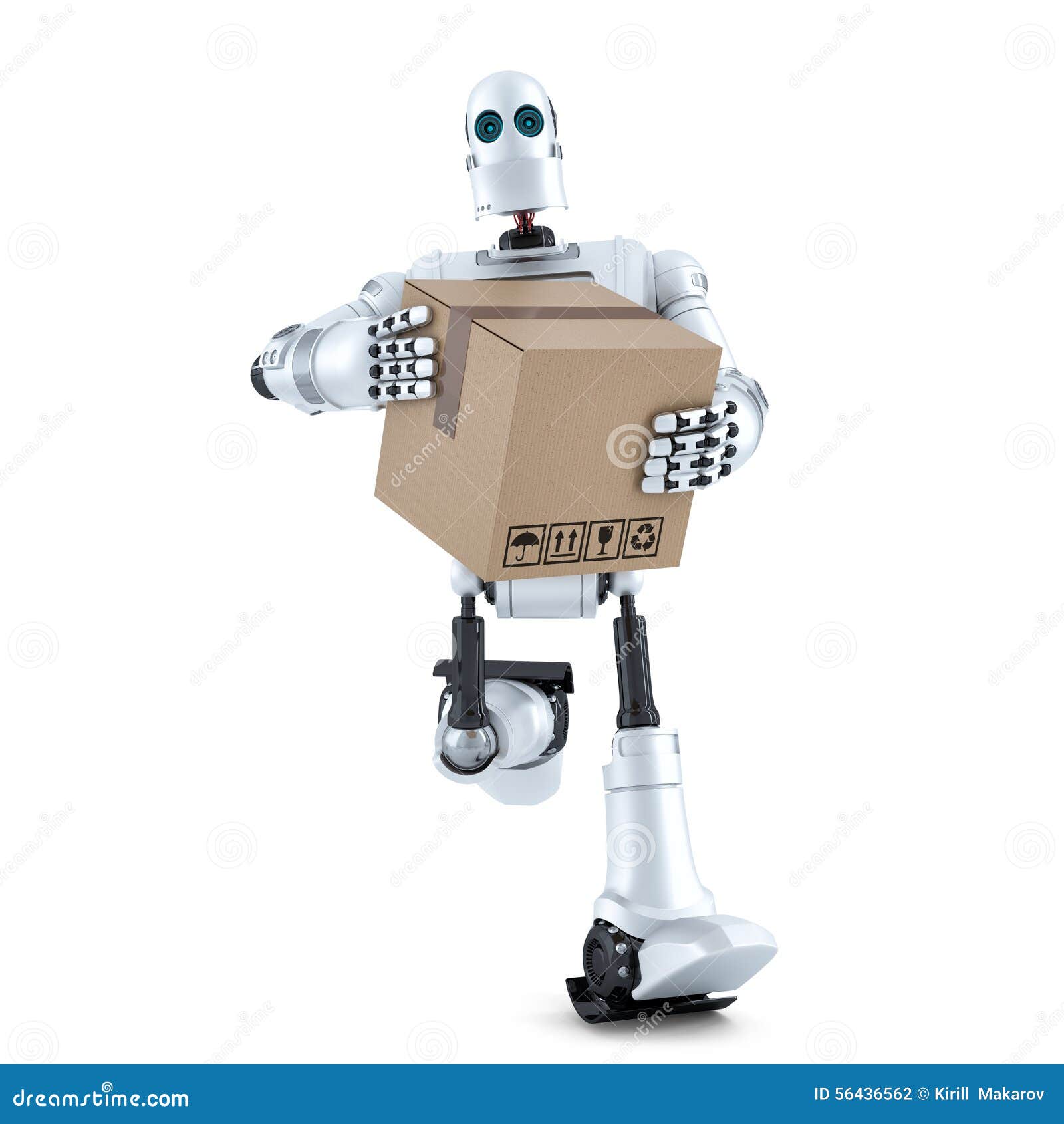 Robot Runs With Huge Parcel Box. . Contains Clipping Path Royalty-Free ...