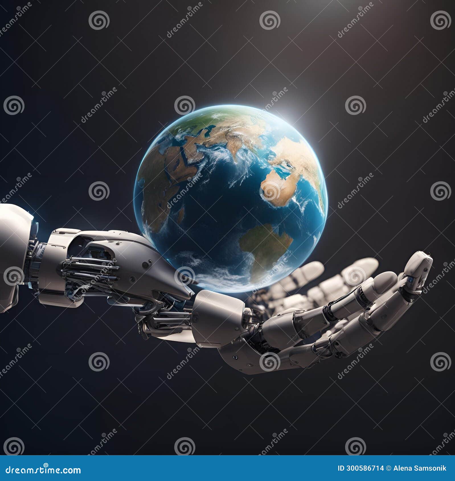 The Robot S Hand Holds a Globe. the Planet Earth is in the Hands of ...