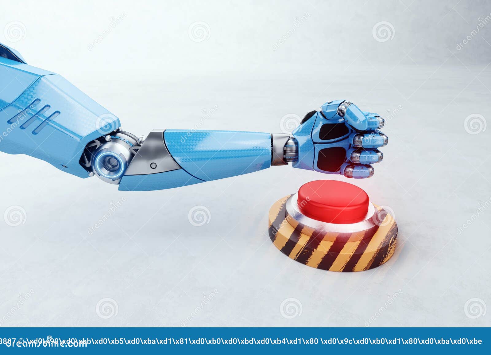 A Robot S Hand Presses a Red Button, Close-up, Light Background ...