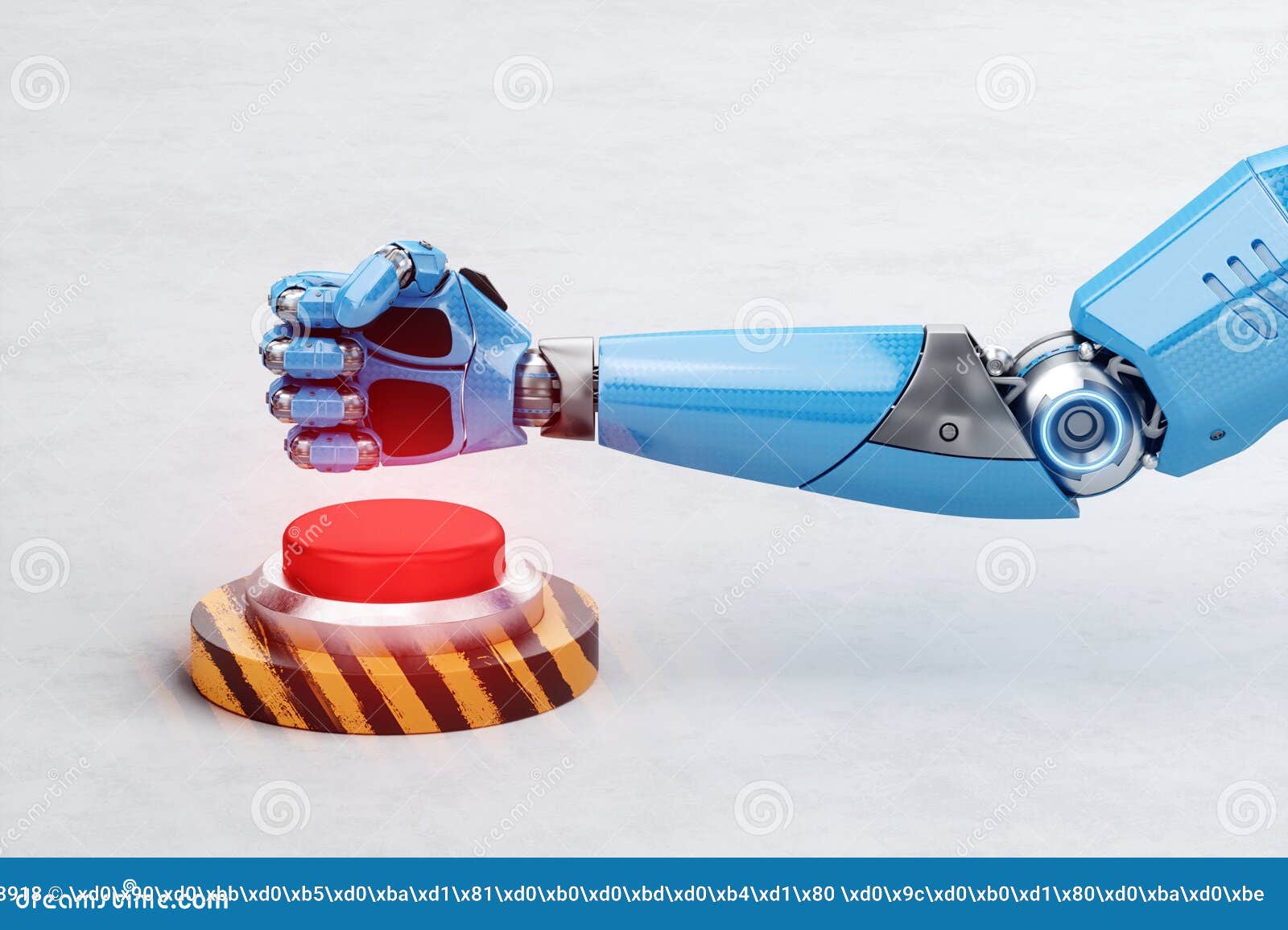 A Robot S Hand Presses a Red Button, Close-up, Light Background ...