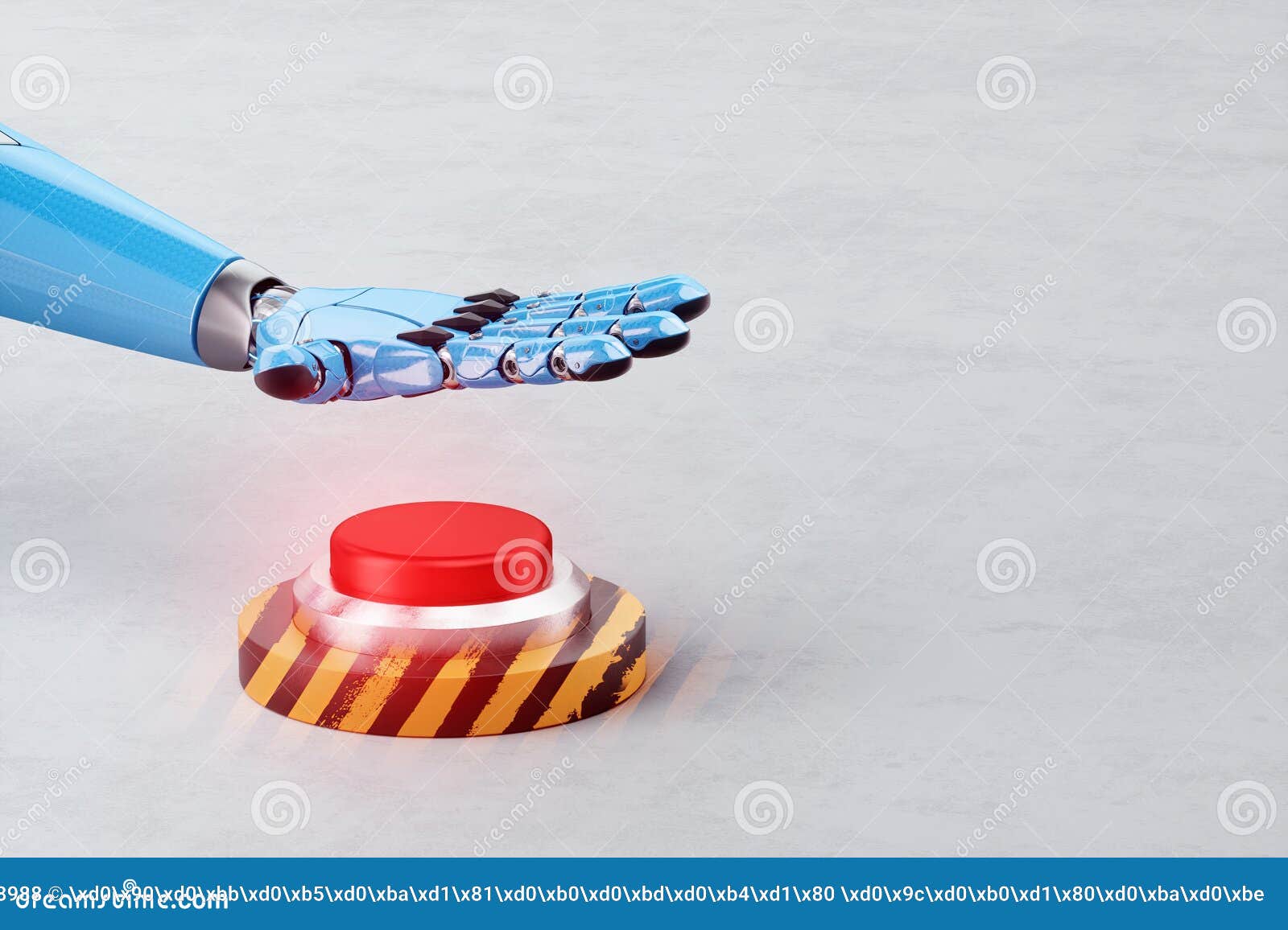 A Robot S Hand Presses a Red Button, Close-up, Light Background ...
