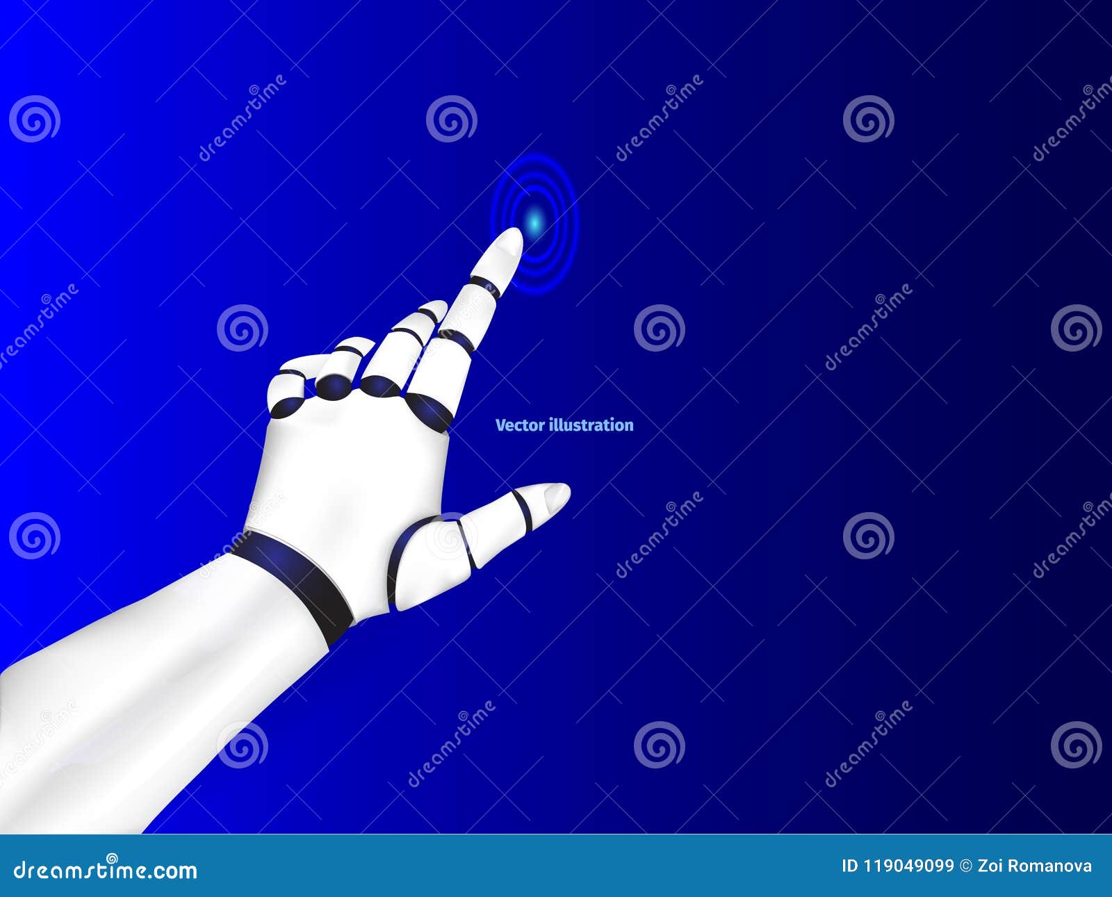 The Robot`s Hand Realistic Vector Clicks on the Button and Points with ...