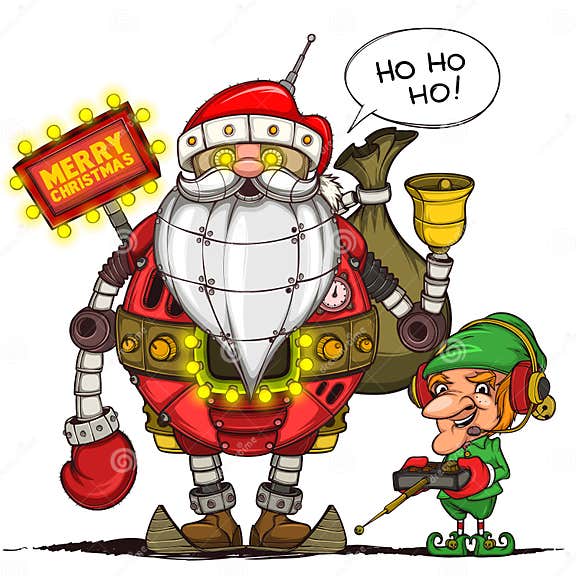 Robot Santa and Elf with Remote Control. Isolated Stock Vector ...