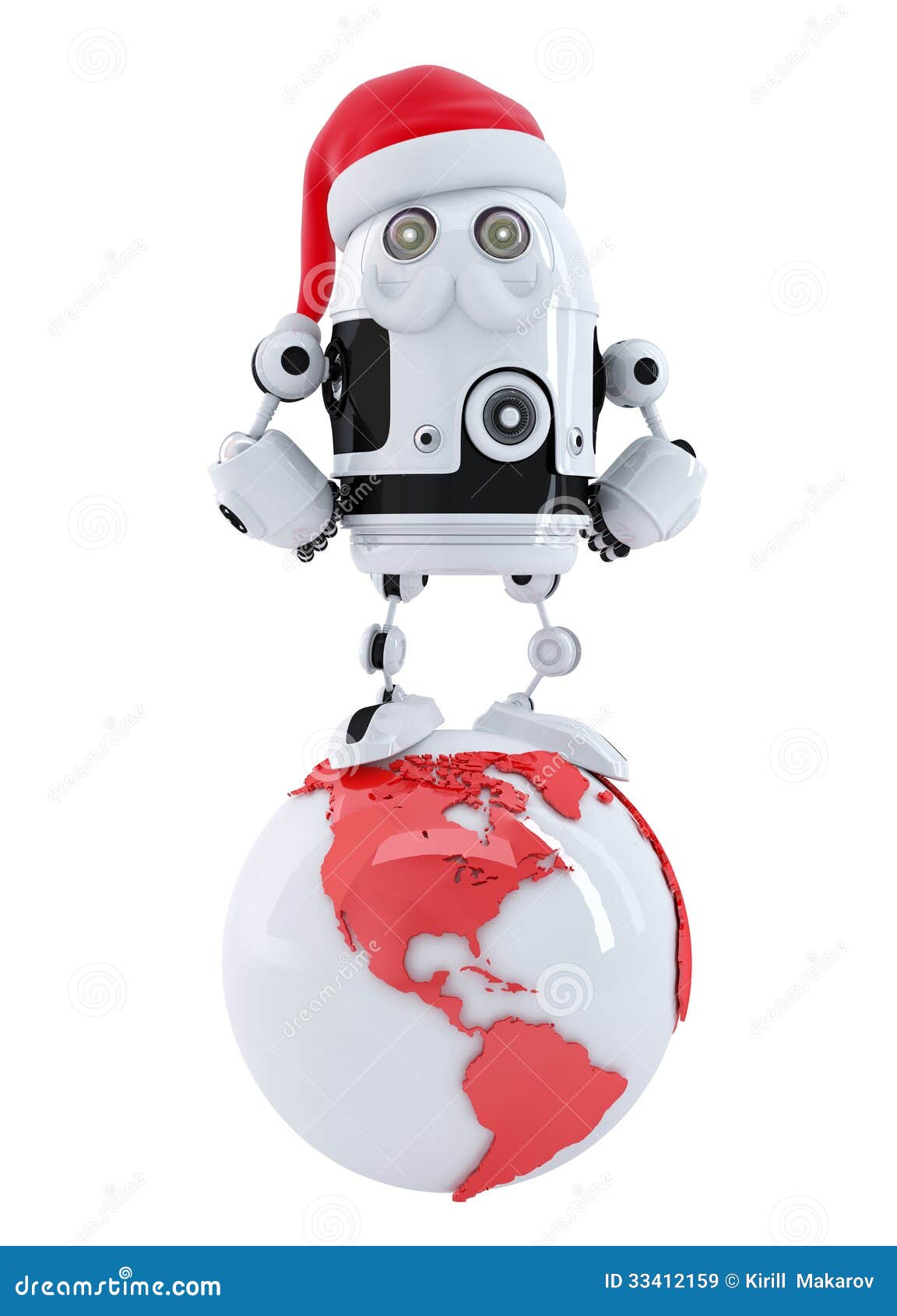Robot Santa on Top of the Globe. Technology Concept Stock Illustration ...