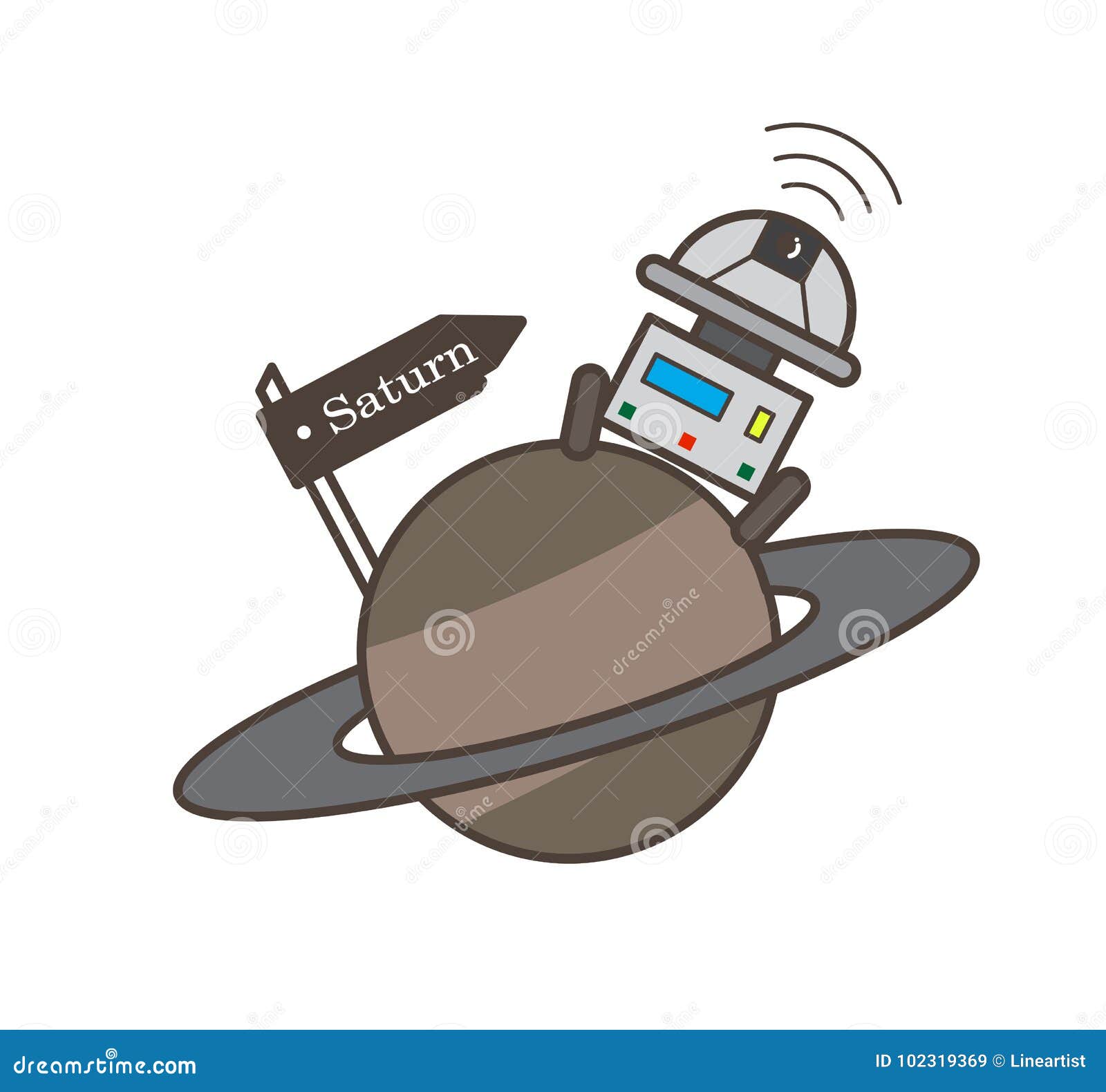 Robot on Saturn Planet Vector Illustration Stock Illustration ...