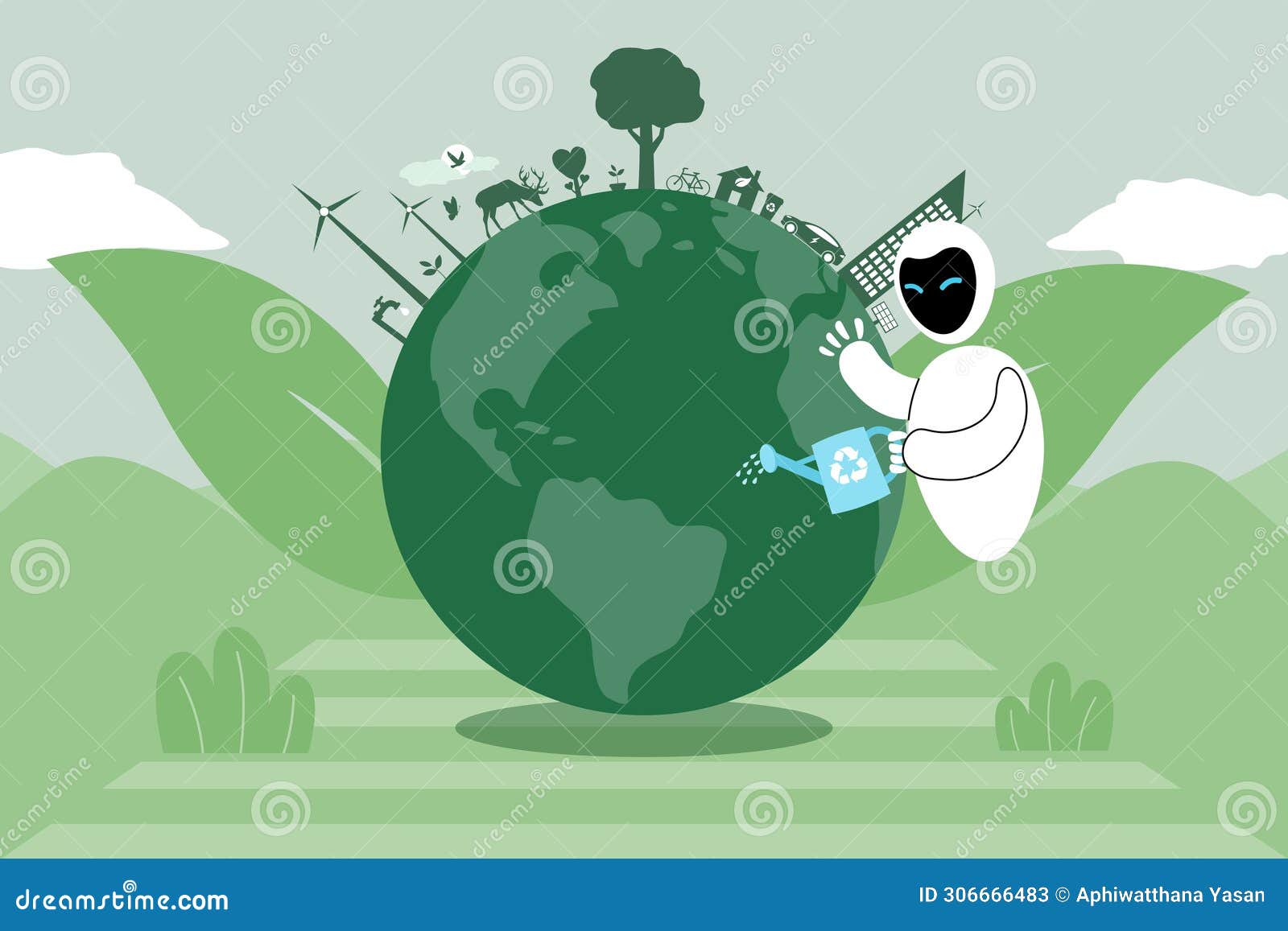 Robot Save the Planet. Sustainable Solutions through Technology Concept ...