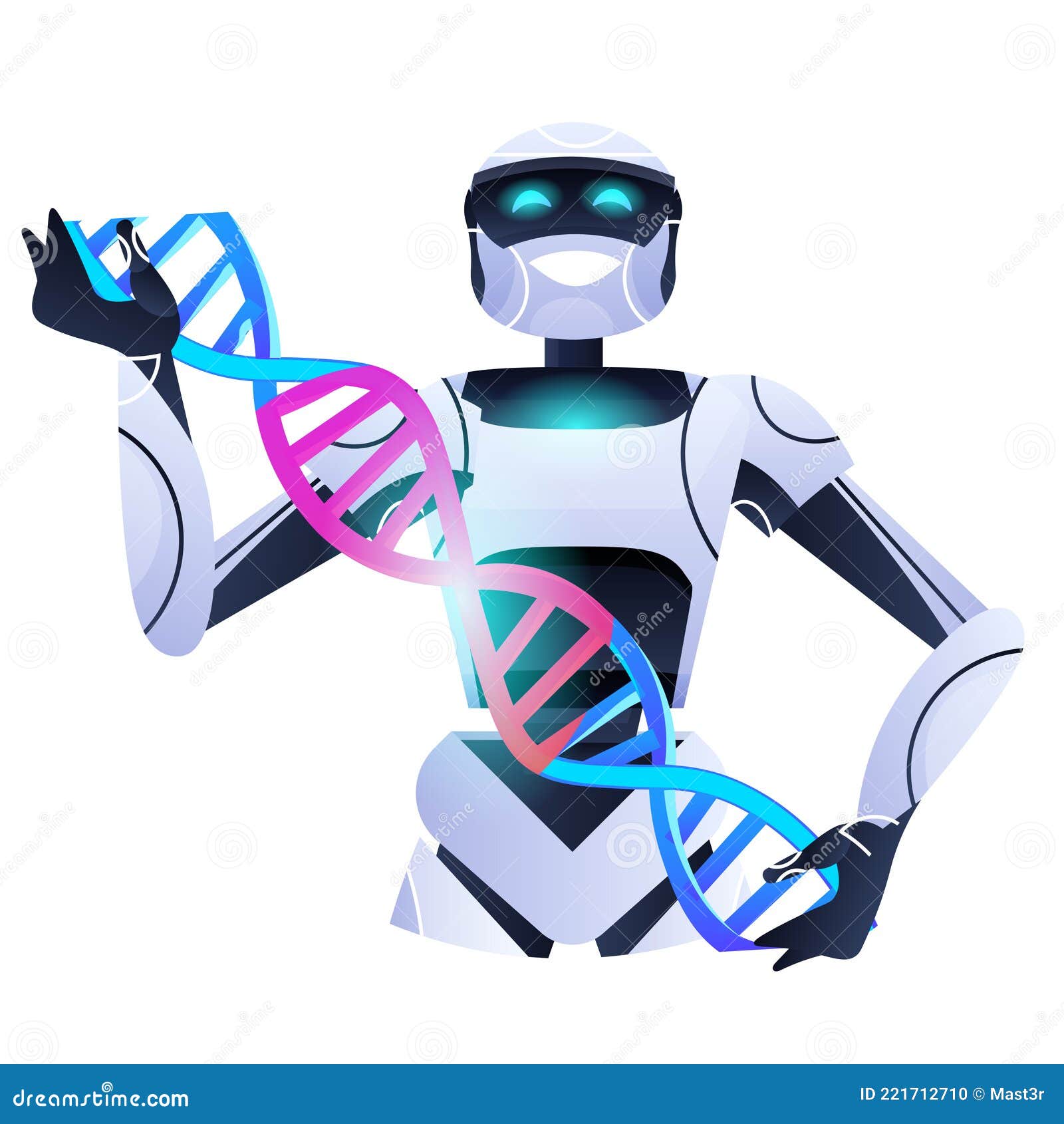 Robot Scientist Holding DNA Spiral Robotic Researcher Making Experiment ...