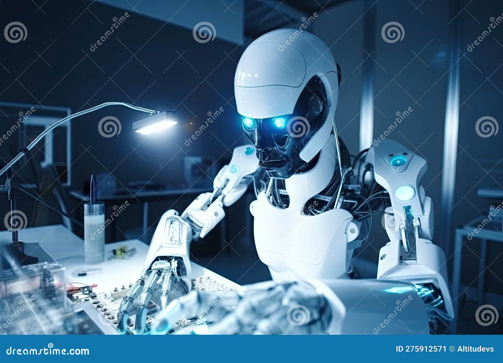 Robot Scientist Working in Laboratory, Conducting Scientific ... Robot Scientist Working in Laboratory, Conducting Scientific ...