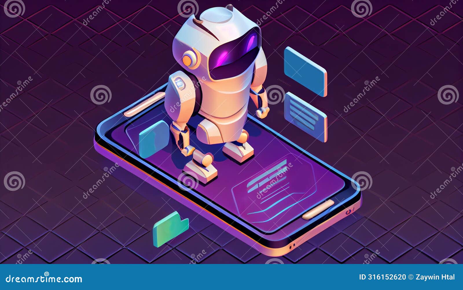 Robot in Screen of Smartphone. Concept of Chatbot with Artificial ...