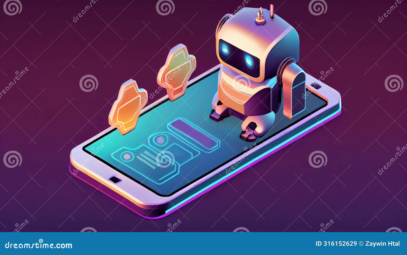 Robot in Screen of Smartphone. Concept of Chatbot with Artificial ...