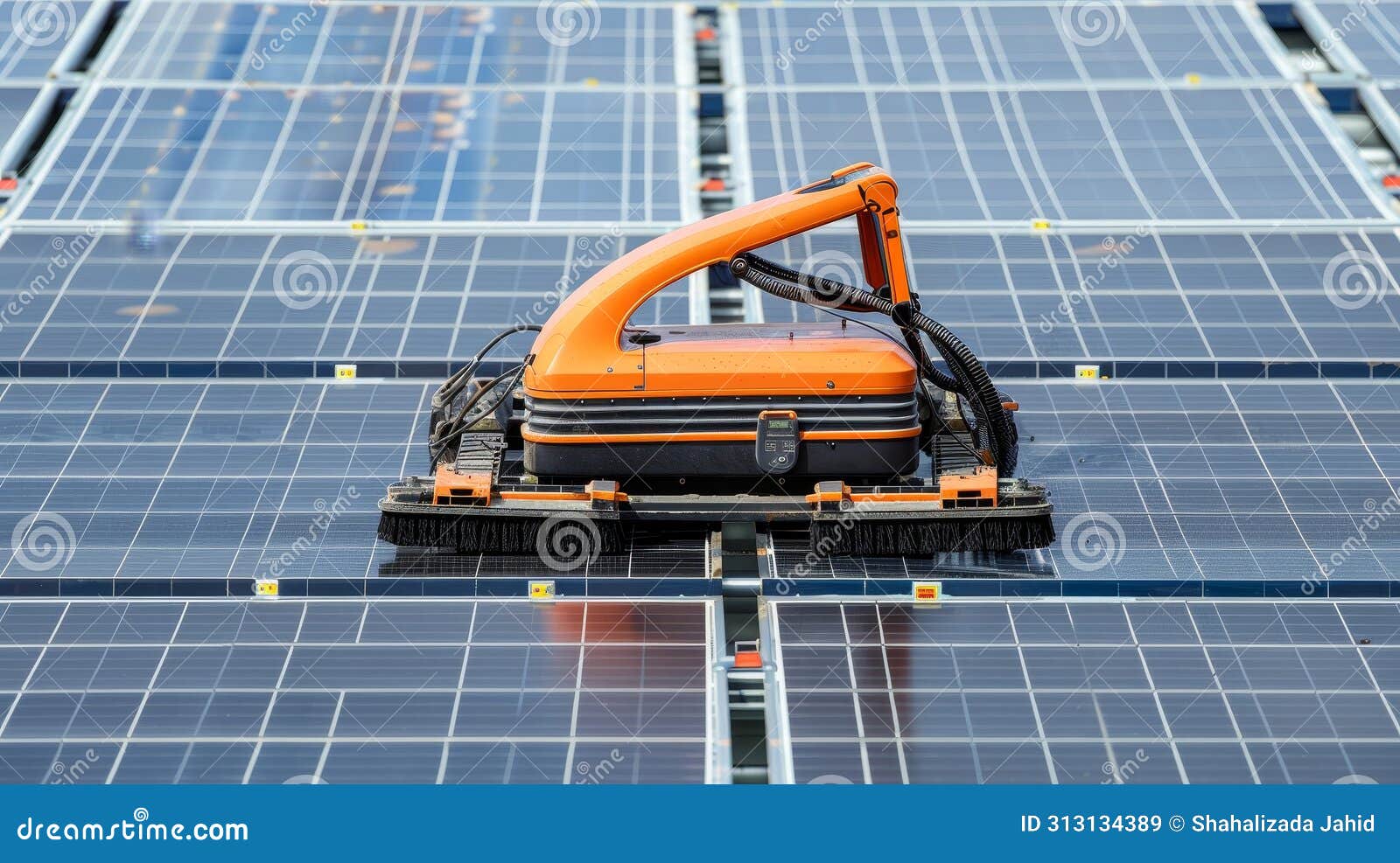 A Robot is Scrubbing a Solar Panel with a Brush To Improve Light ...