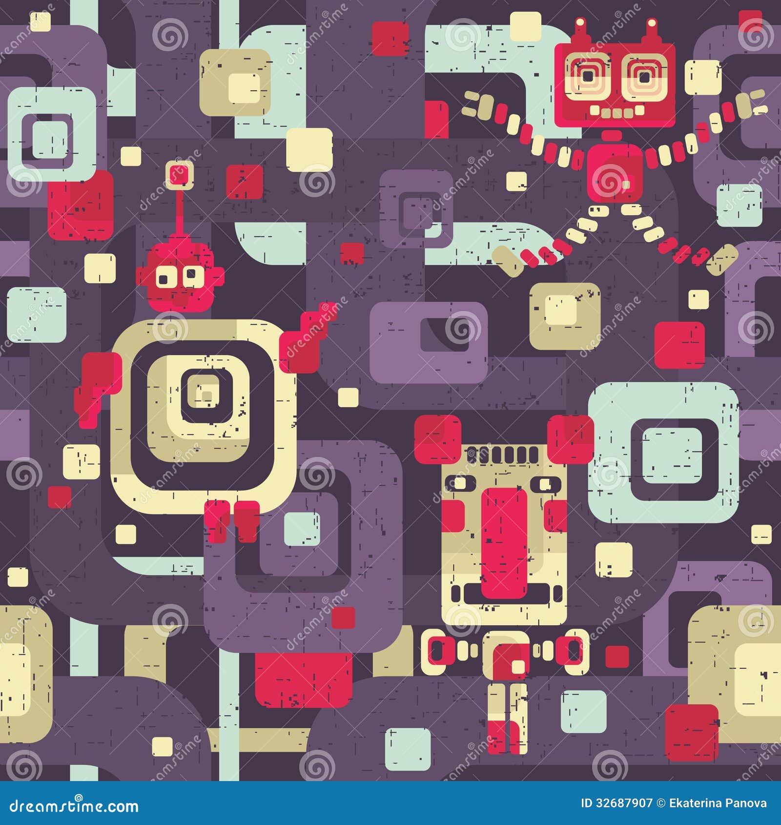 Robot Seamless Texture On Dark Background. Cartoon Vector ...