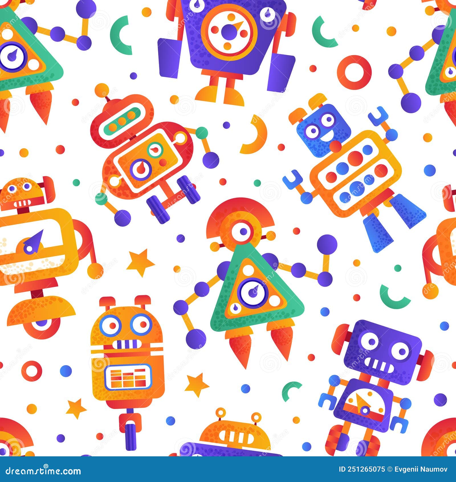 Robot Seamless Pattern with Futuristic Modern Bot and Android Vector ...