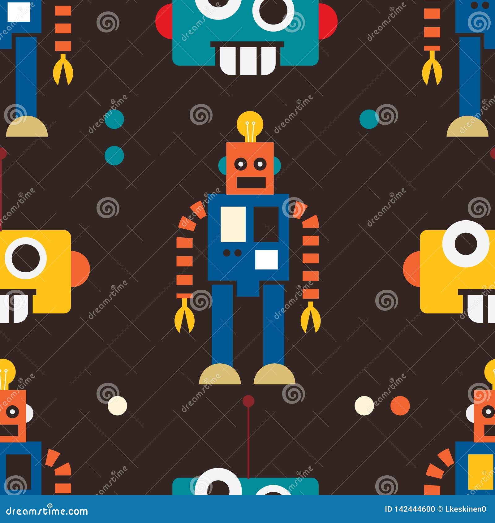 Robot seamless pattern stock vector. Illustration of bulb - 142444600