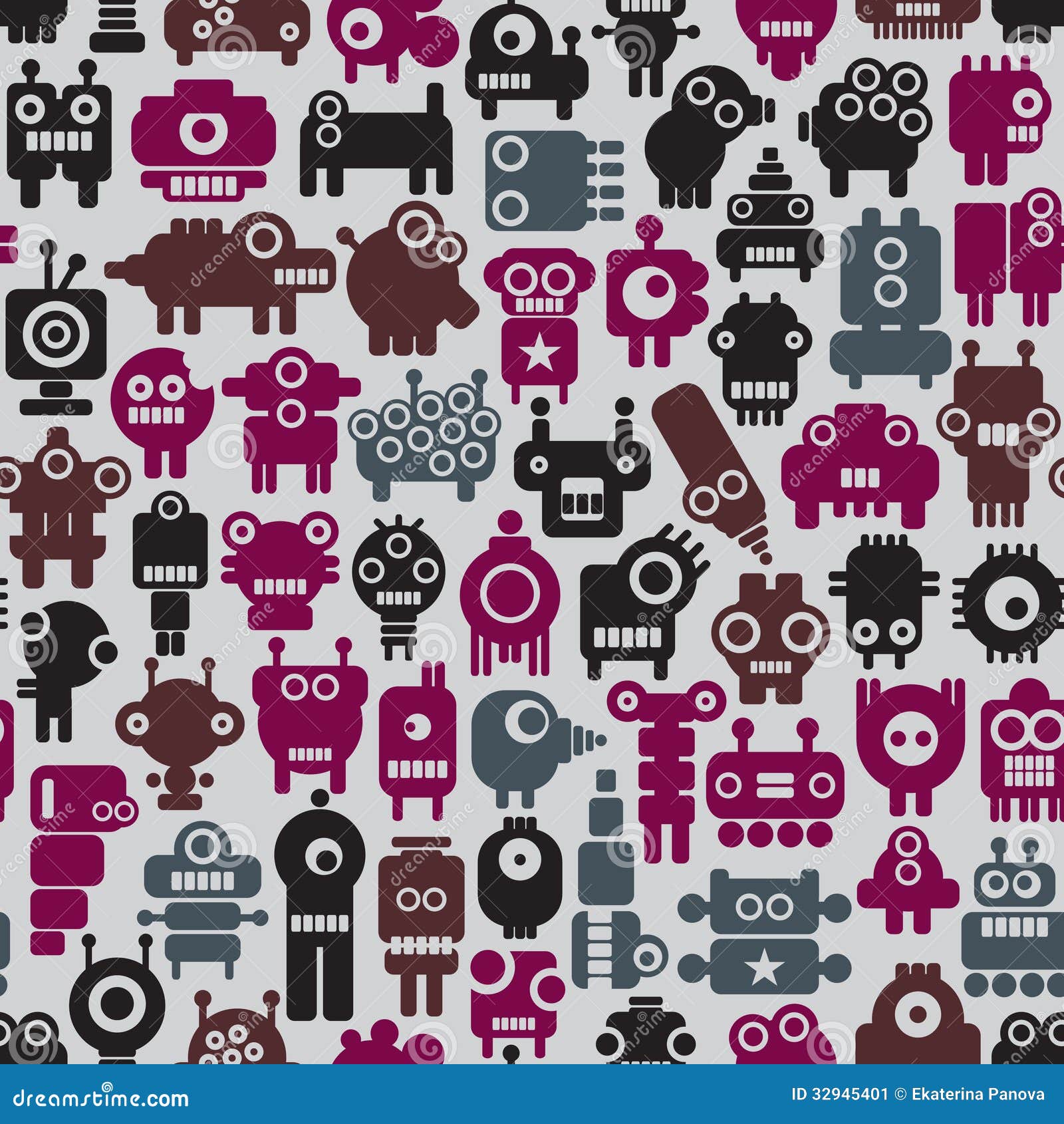 Robot Seamless Texture On Dark Background. Cartoon Vector ...
