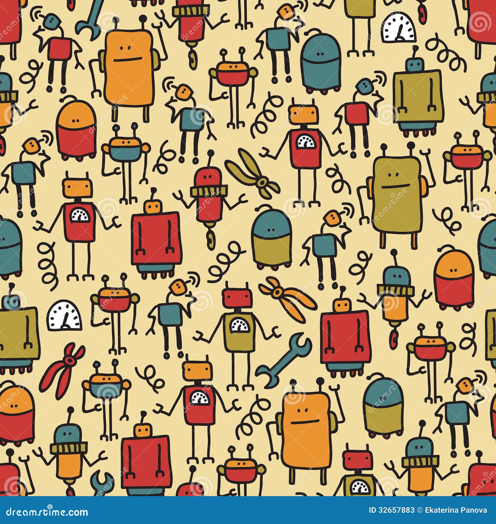 Robot Seamless Texture On Dark Background. Cartoon Vector ...